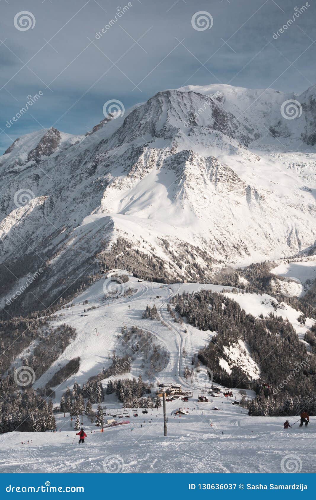 Snowy Mountain and Ski Slope Stock Image - Image of cold, covered ...