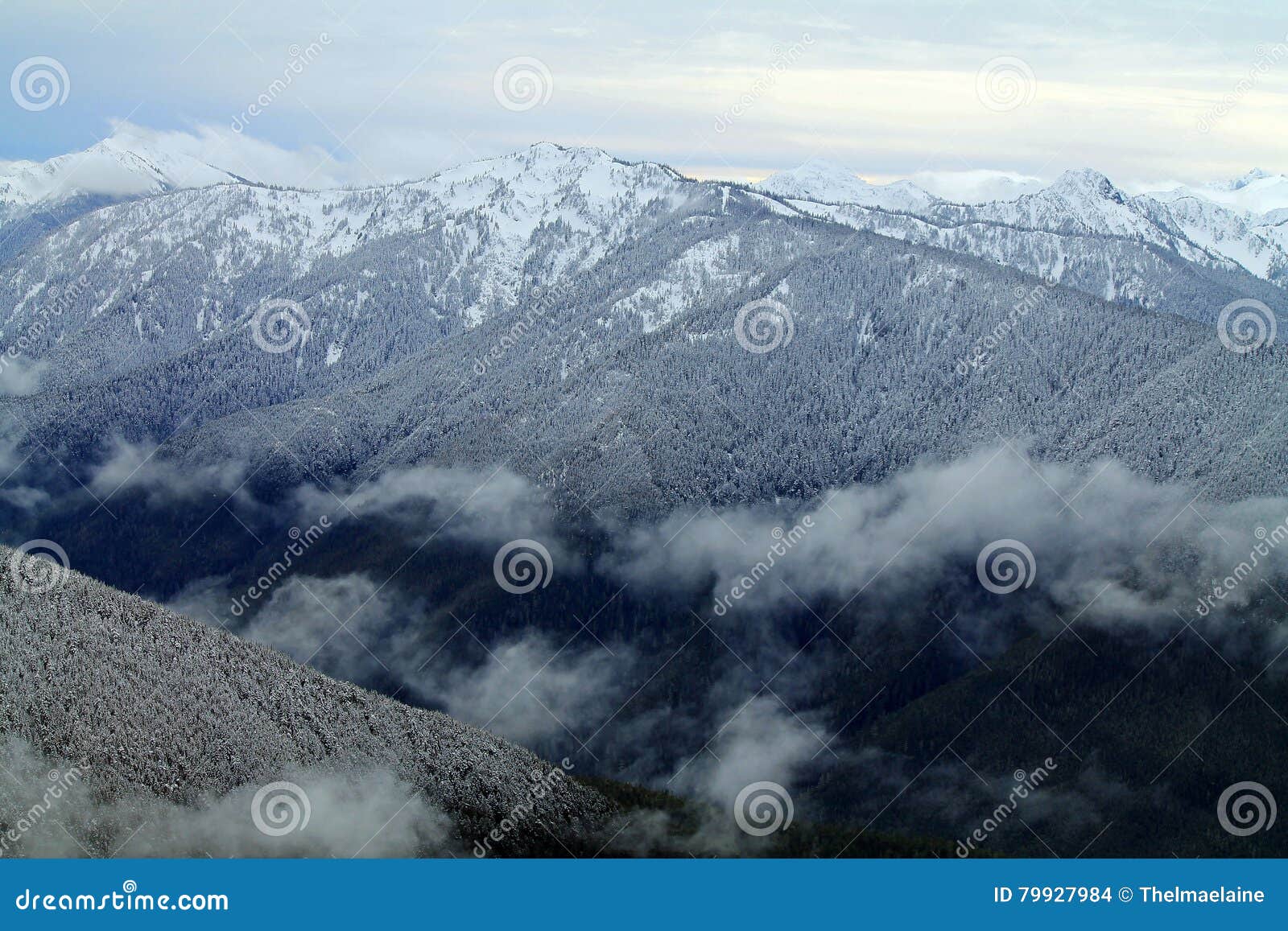 Snowy Mountain Valley with Clouds Stock Photo - Image of winter ...