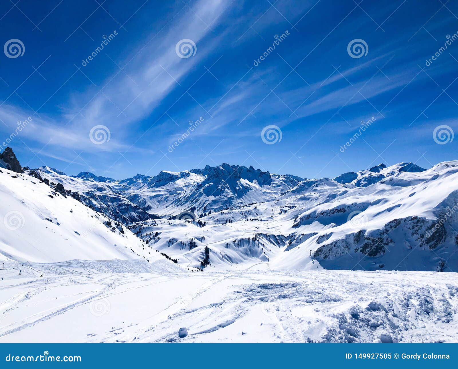 Snowy mountains in alps stock image. Image of landscape - 149927505