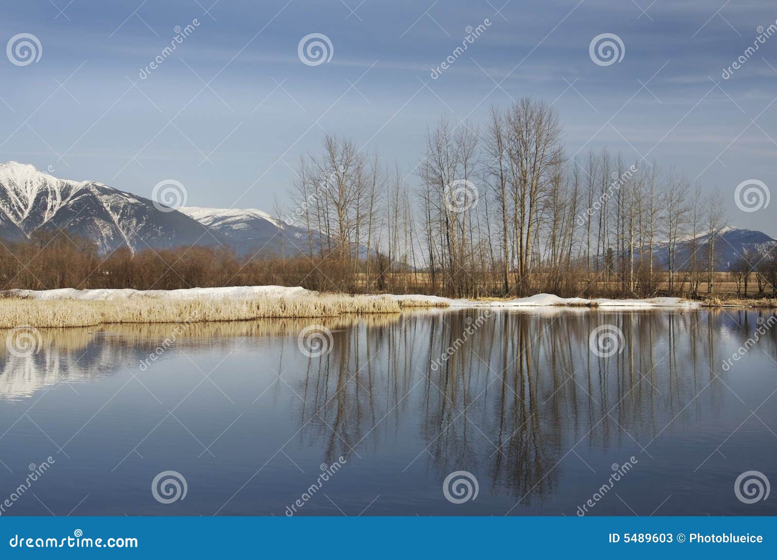 Snowy mountains and lake stock image. Image of scenery - 5489603