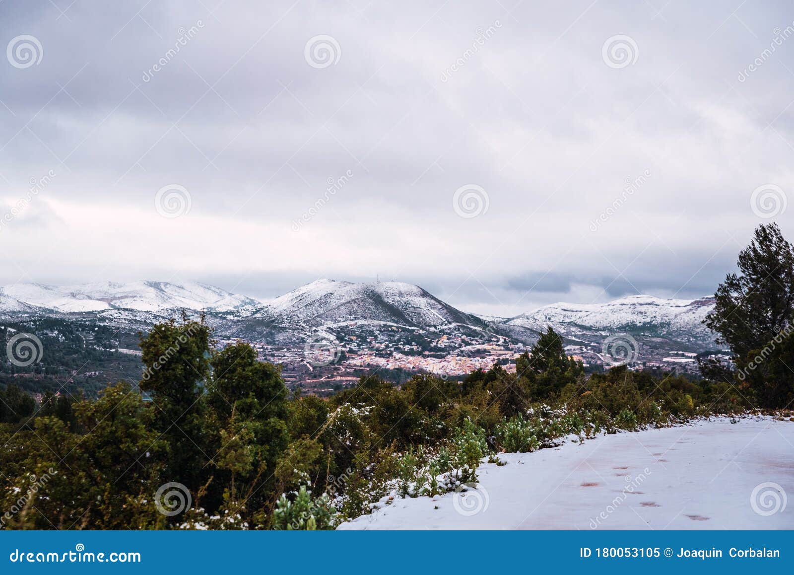 Snowy Mountains in Winter in a Rural Area of Spain Stock Image - Image ...