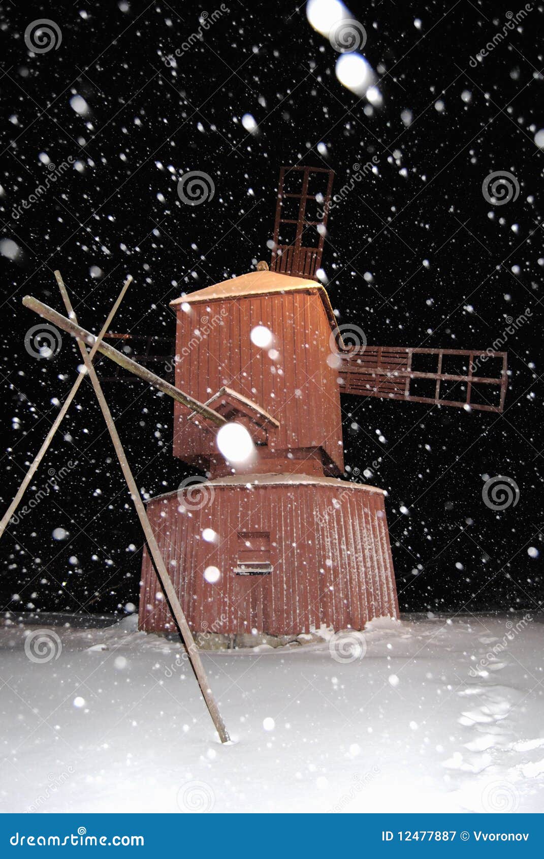 Snowy Night Windmill stock image. Image of paddle, season - 12477887