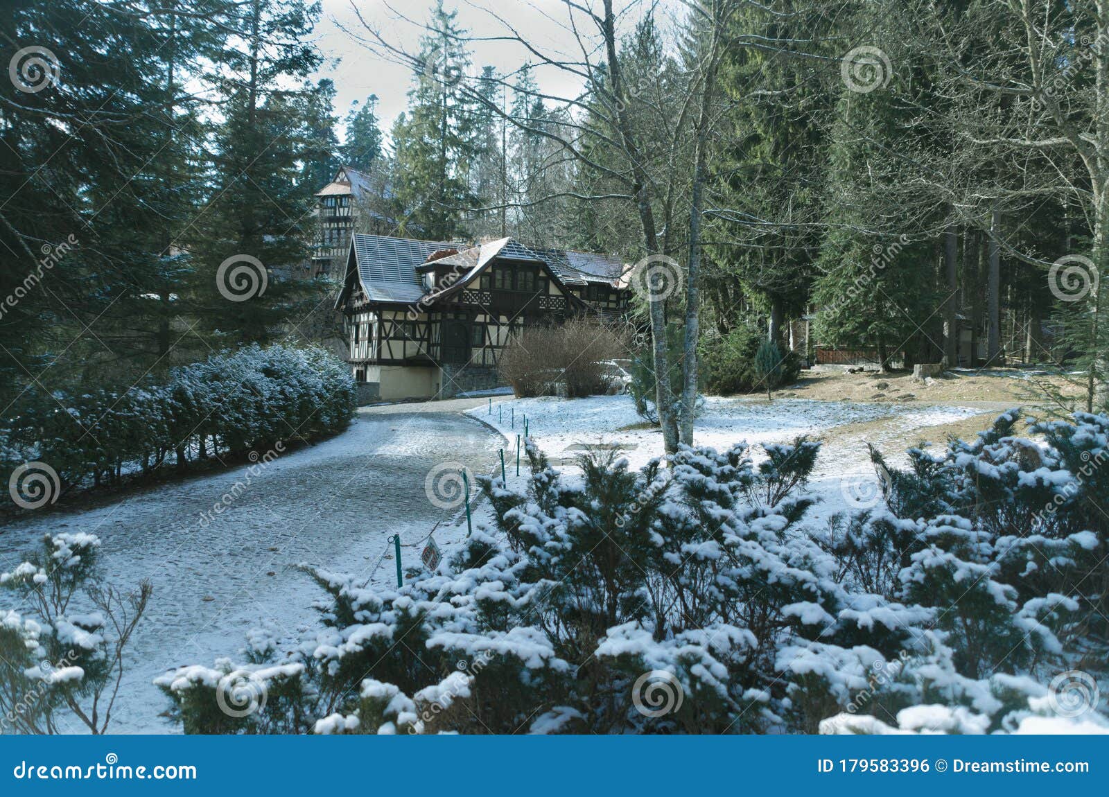 Snowy old medieval house stock photo. Image of folk - 179583396