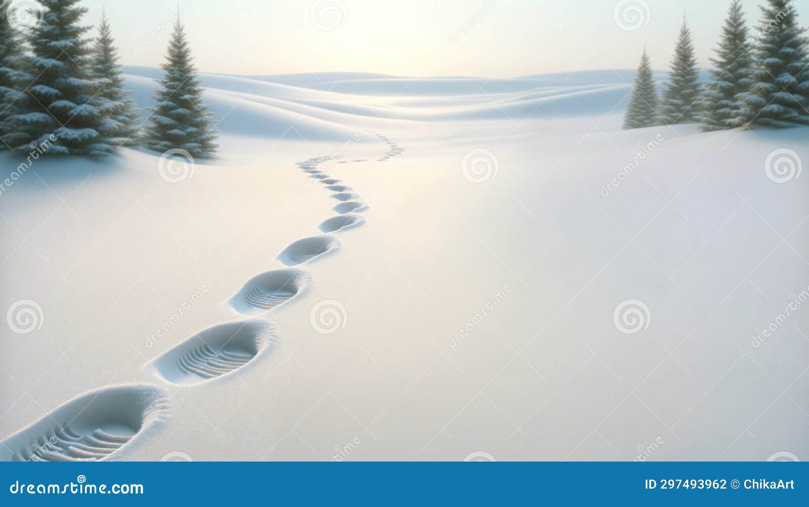 Snowy Path with Footsteps in Dawn Light. AI Generated Stock ...