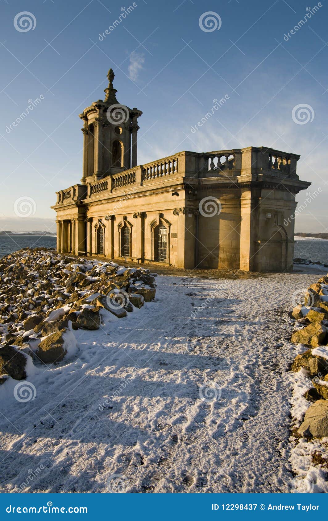 Snowy path to church stock image. Image of landscape - 12298437