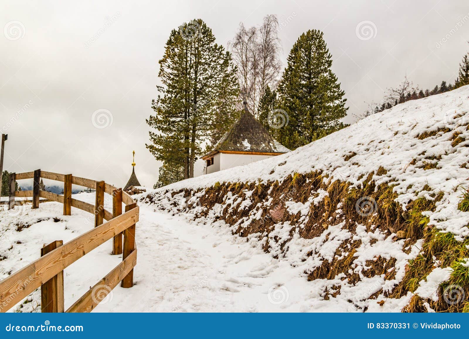 Snowy Pathway in the Dolomites Stock Image - Image of forest, snow ...