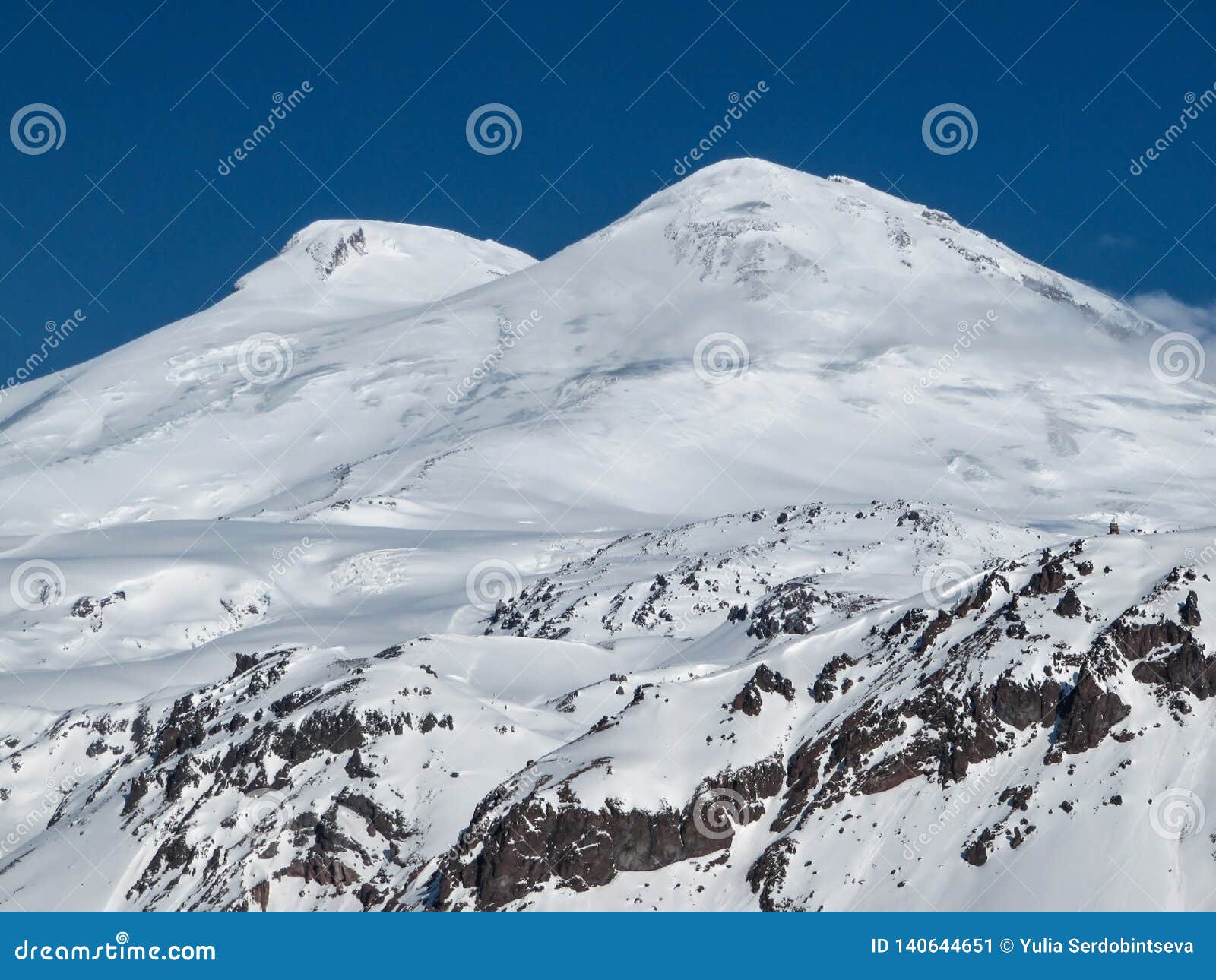 Snowy Peaks of Mount Elbrus on a Bright Cloudless Day Stock Image ...