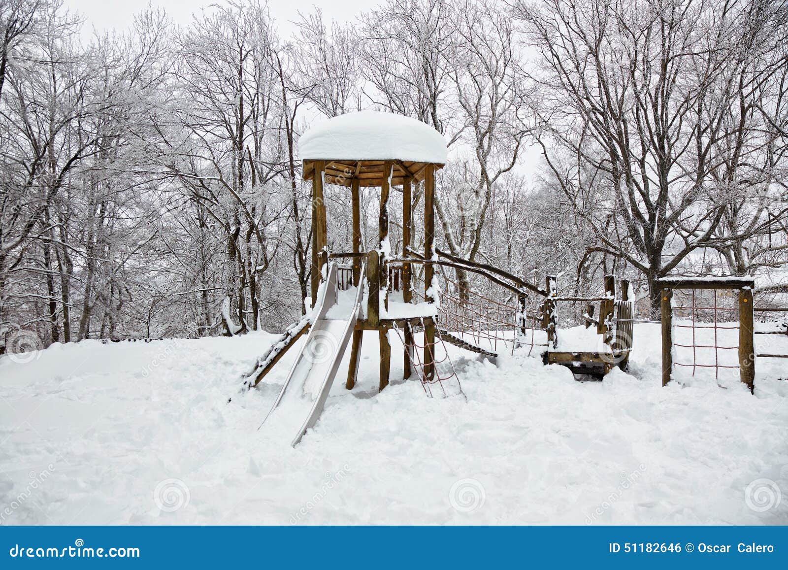 Snowy playground stock photo. Image of winter, trees - 51182646