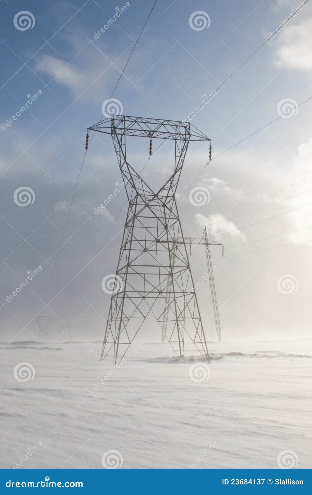 Snowy Pylons stock image. Image of construction, cables - 23684137