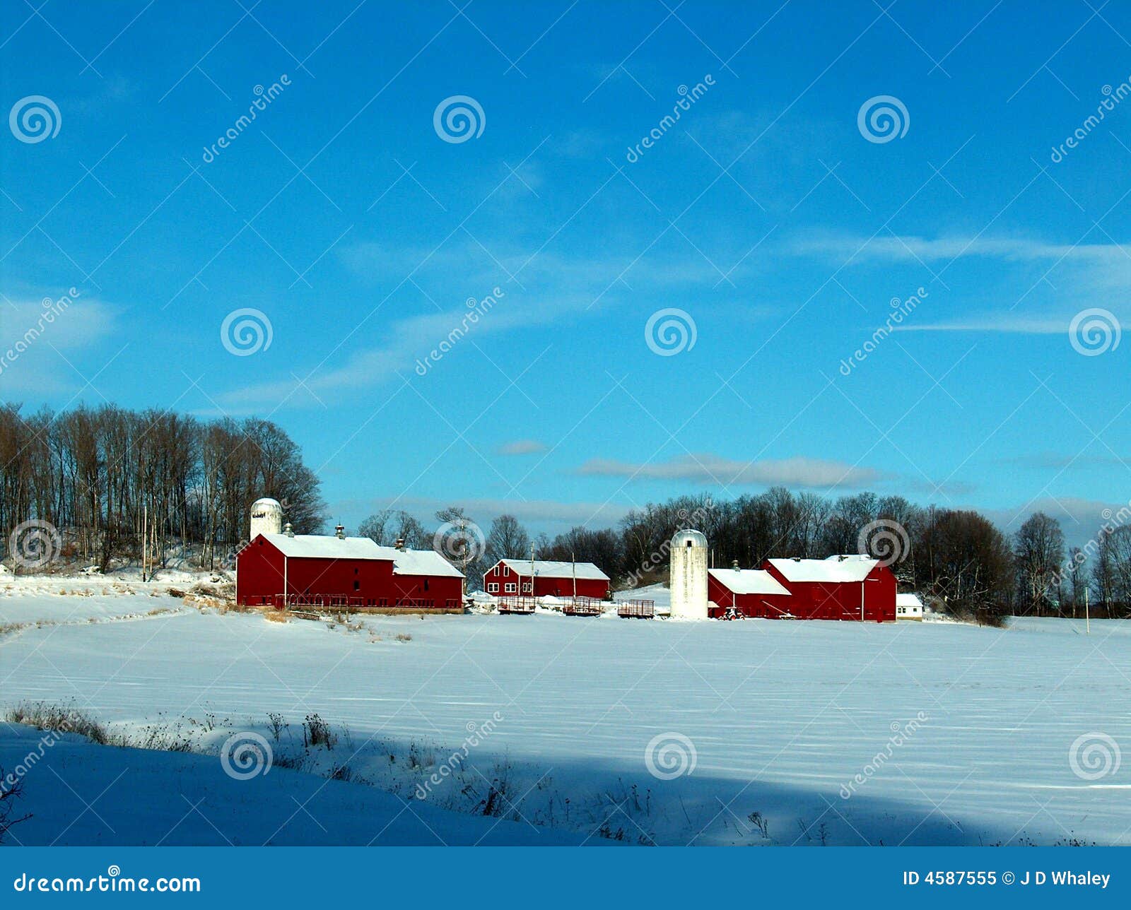 Snowy Red Farm scene stock image. Image of farm, meadow - 4587555