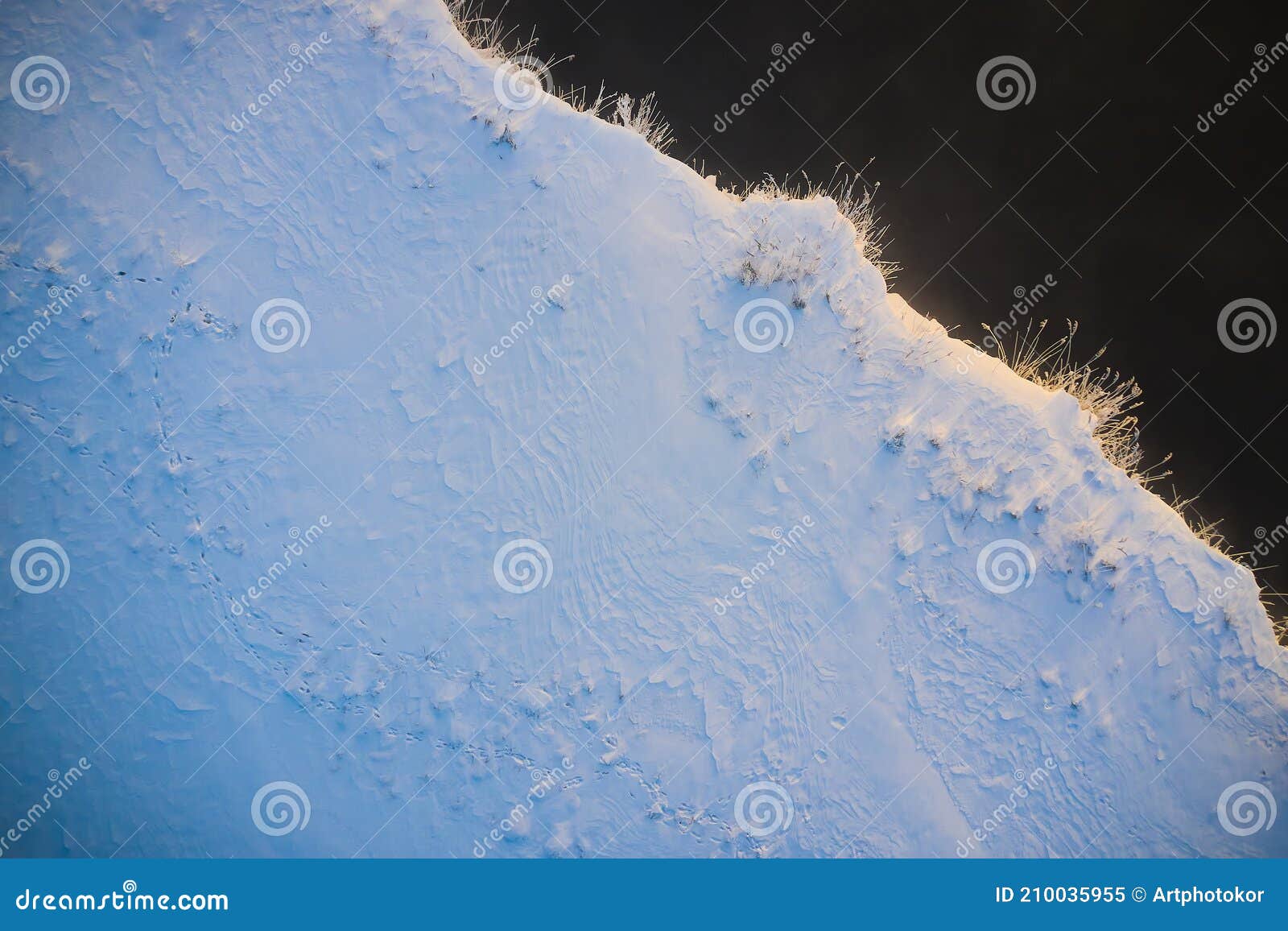 Snowy River Bank with Patterns in the Snow. View from Above Stock Image ...