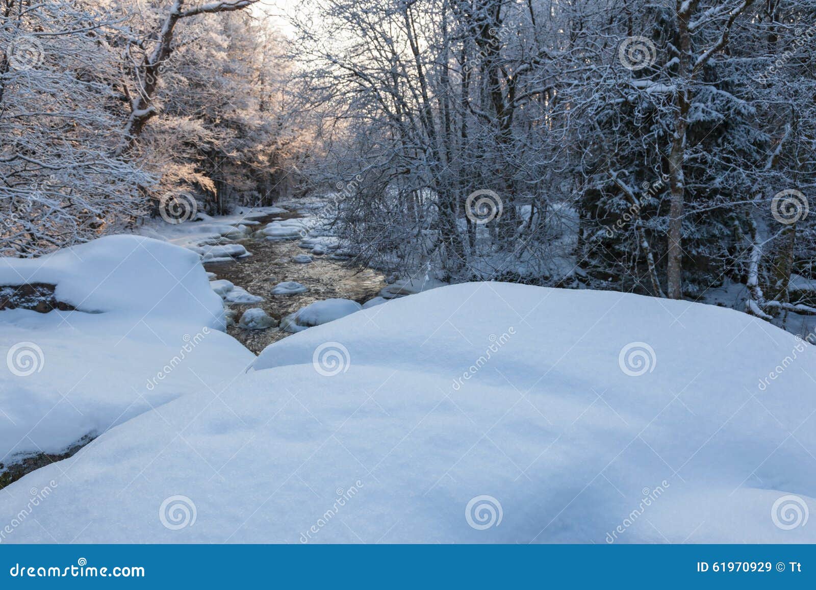 Snowy river landscape stock image. Image of scandinavia - 61970929