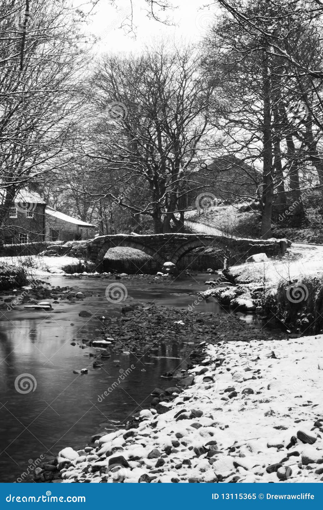 Snowy river scene stock image. Image of reflections, snow - 13115365