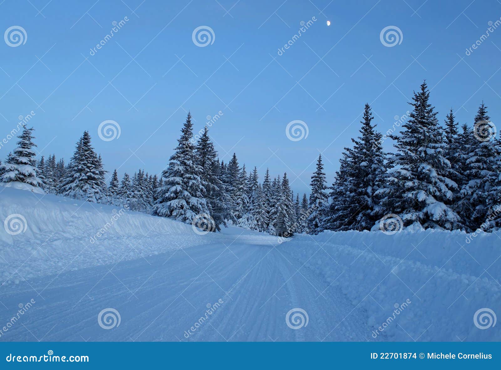 Snowy road in evening stock photo. Image of snow, road - 22701874