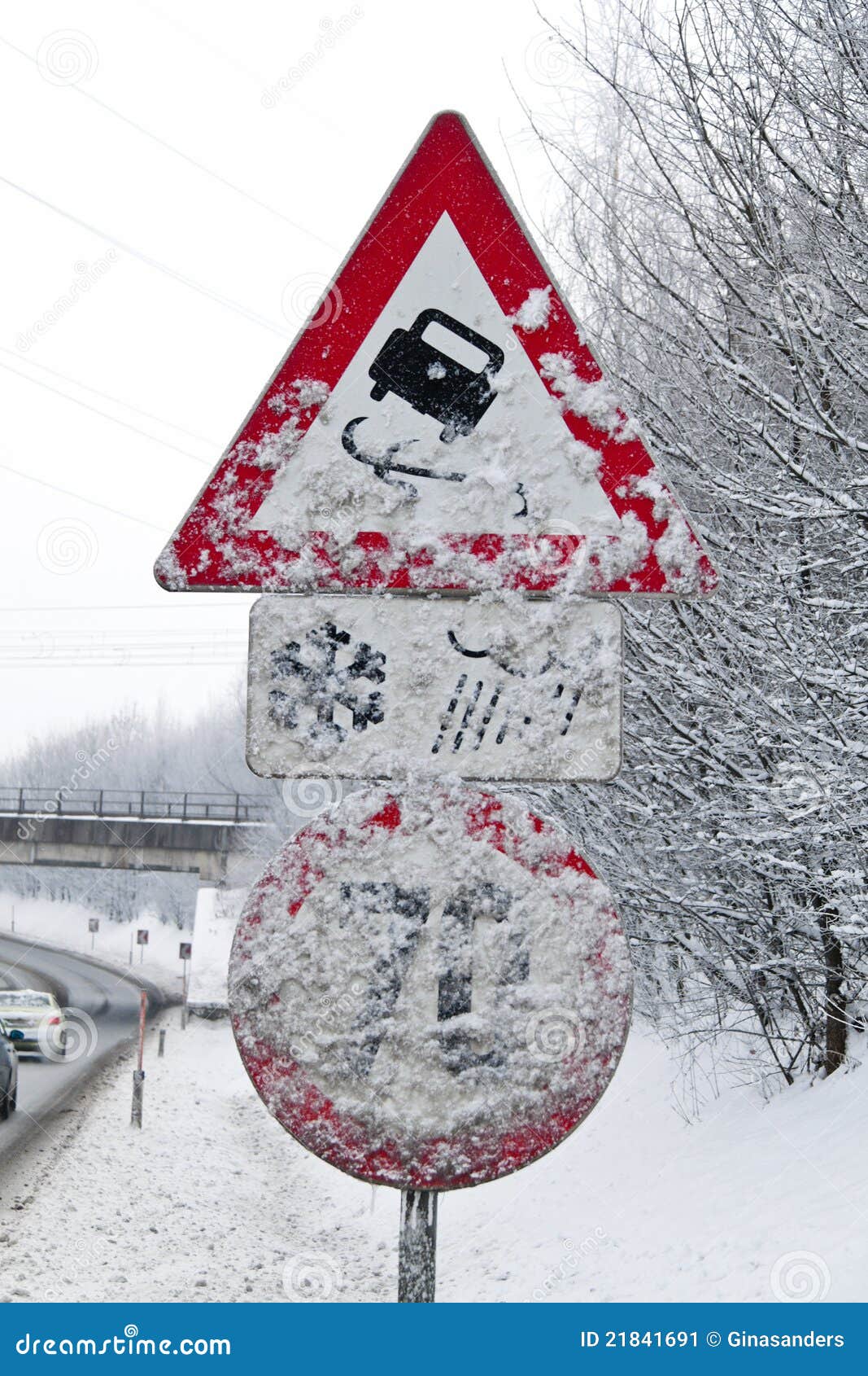 Snowy road signs stock image. Image of december, dirty - 21841691
