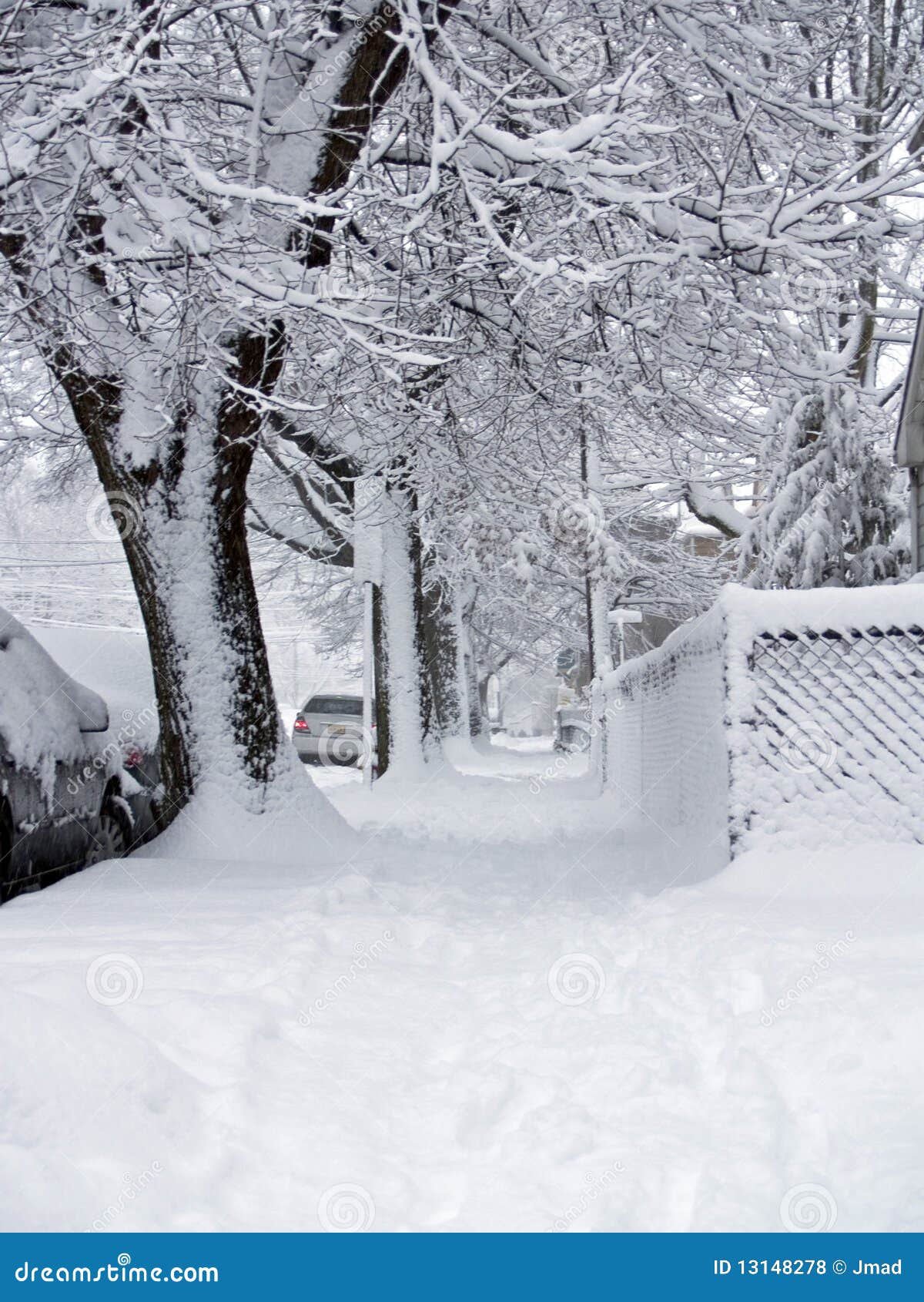 Snowy sidewalk. stock photo. Image of road, dusting, cloudy - 13148278