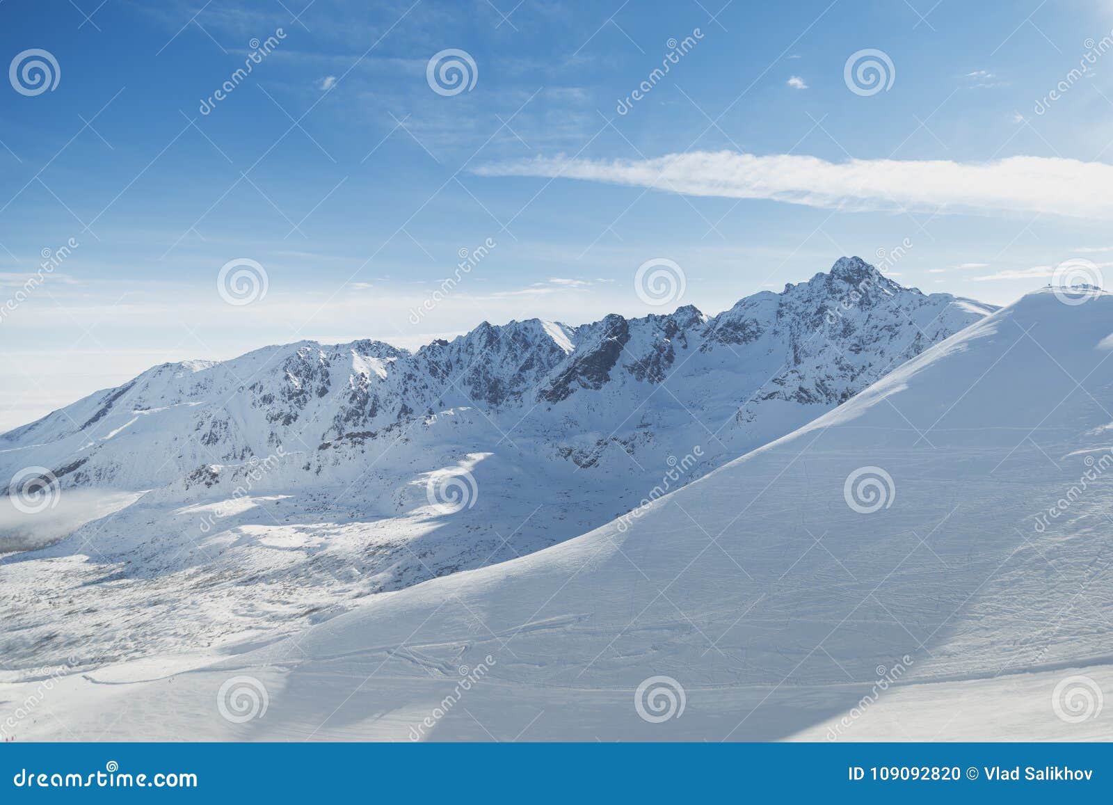 Snowy Slopes in Winter Mountains. Skiing Resorts. Stock Photo - Image ...