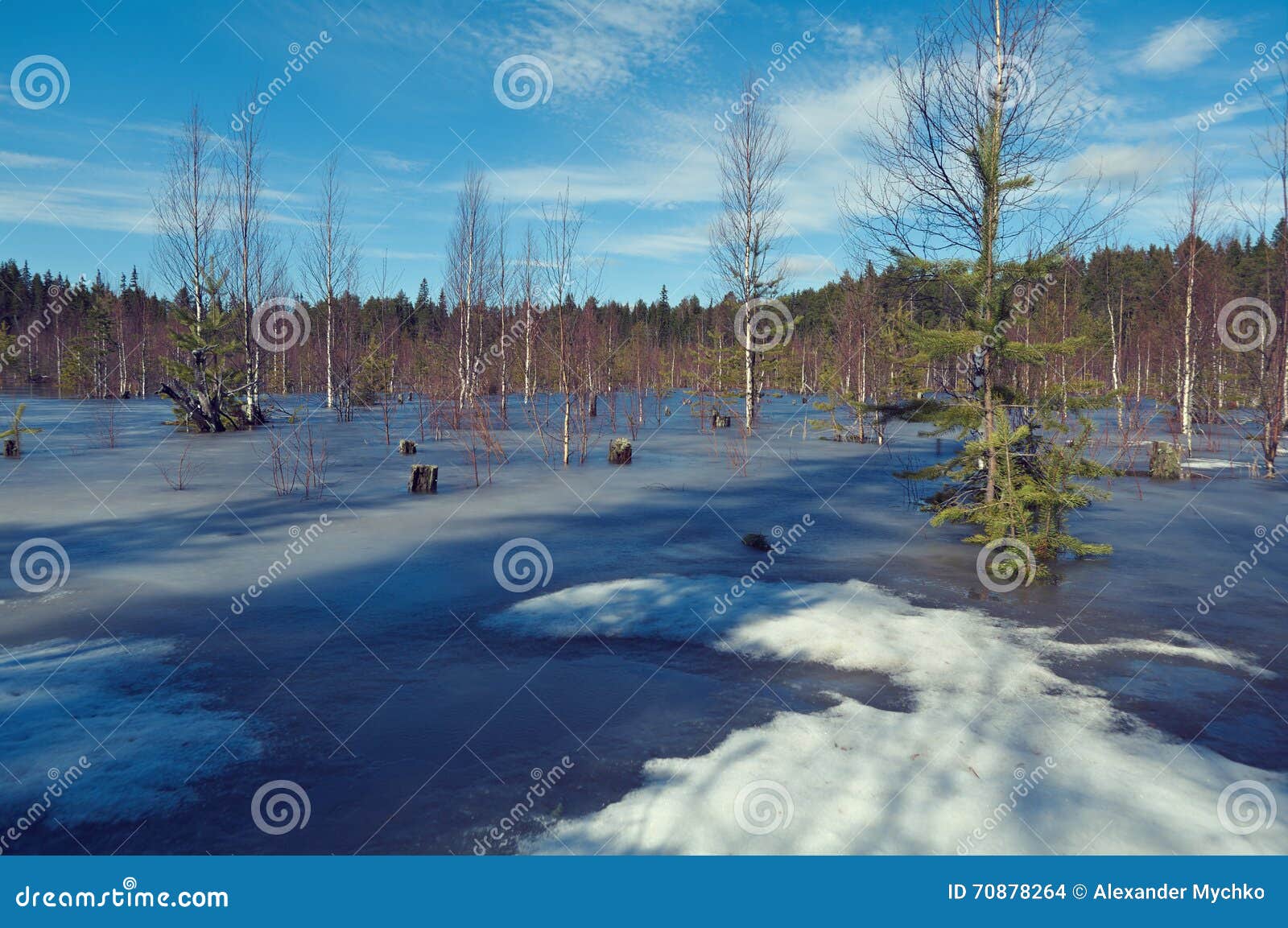 Snowy spring landscape stock photo. Image of stream, russian - 70878264