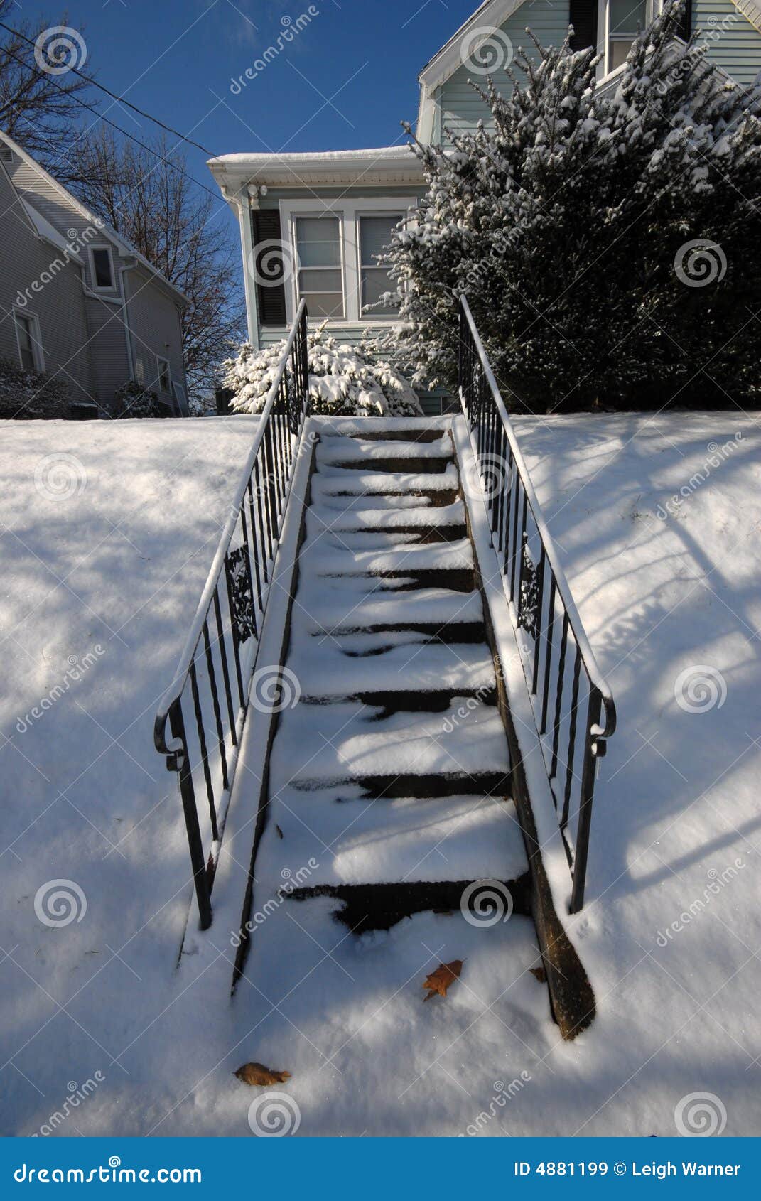 Snowy stairs stock image. Image of snowy, covered, rail - 4881199