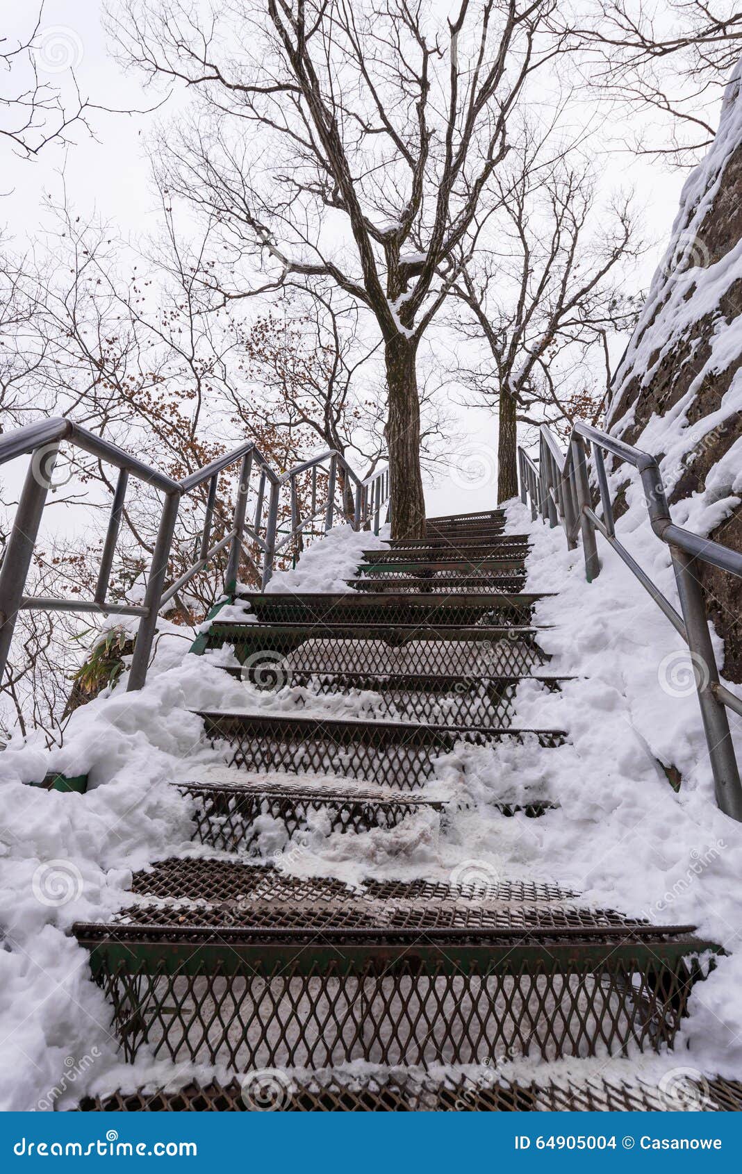 Snowy Stairs Covered in Winter at the Park Stock Photo - Image of ...