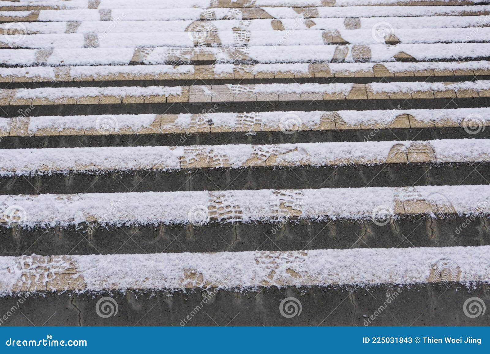 Snowy Stairs with Footprints Stock Image - Image of wall, stairs: 225031843