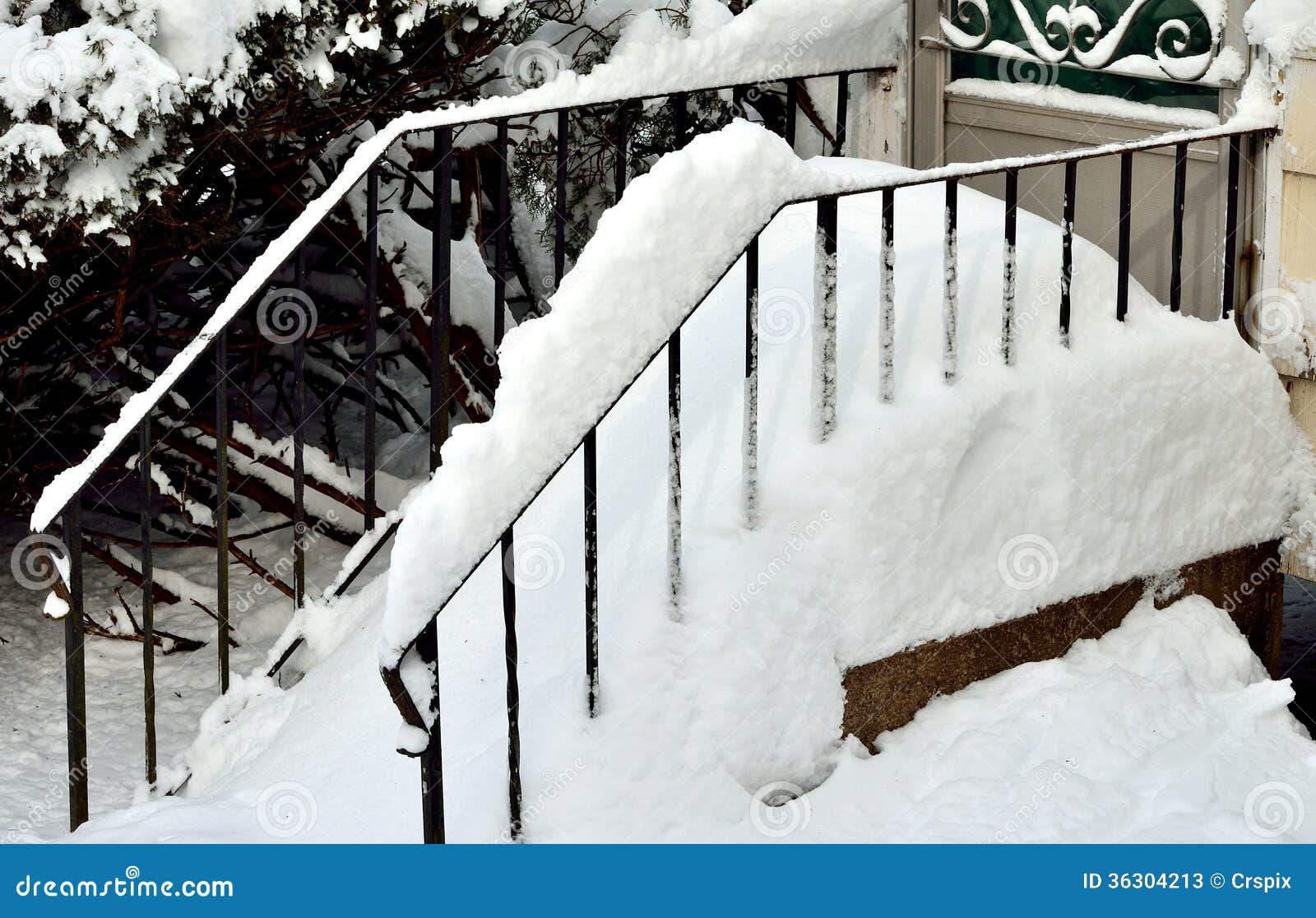 Snowy steps. stock image. Image of covered, railing, storm - 36304213