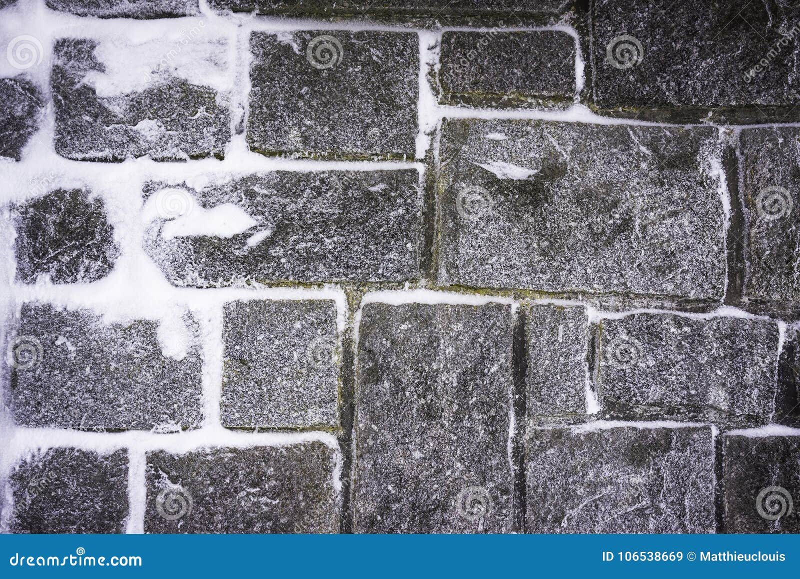 Snowy stone wall structure stock image. Image of material - 106538669