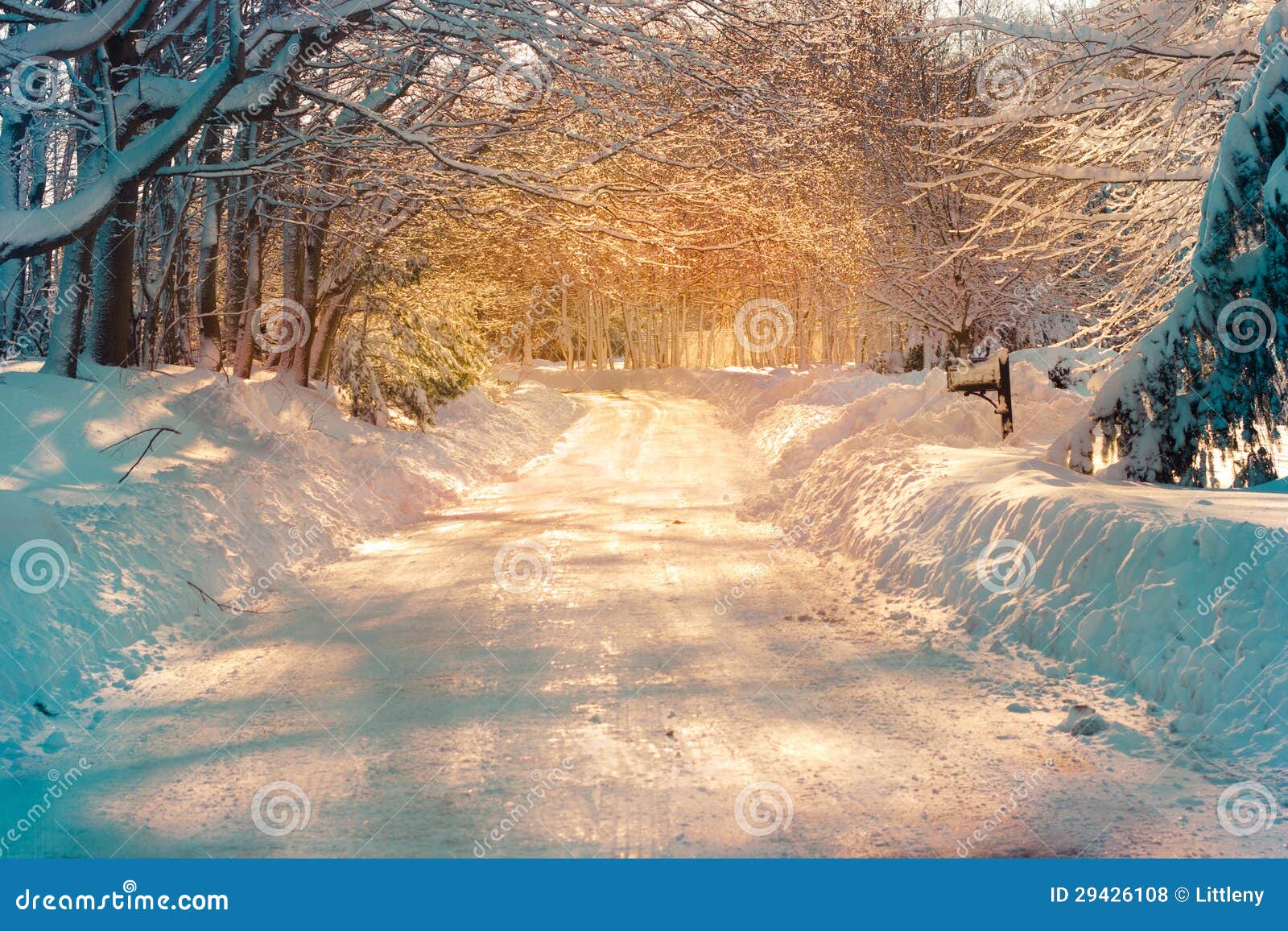 Snowy street stock photo. Image of blue, lane, road, blizzard - 29426108