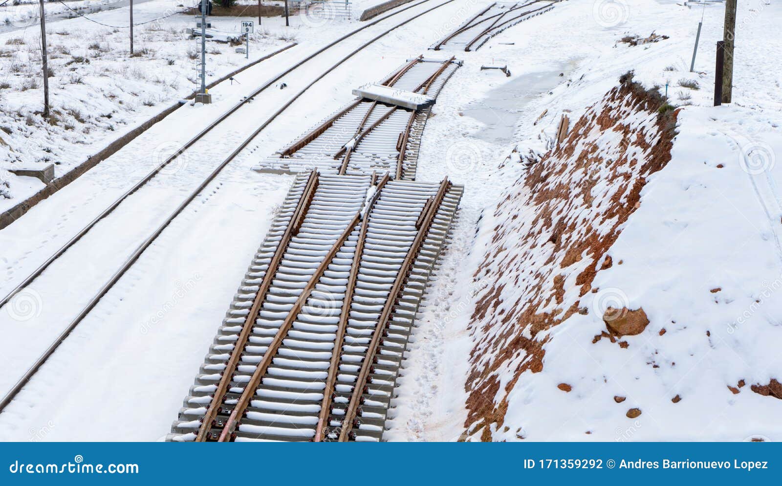 Snowy train tracks stock photo. Image of straight, seasonal - 171359292