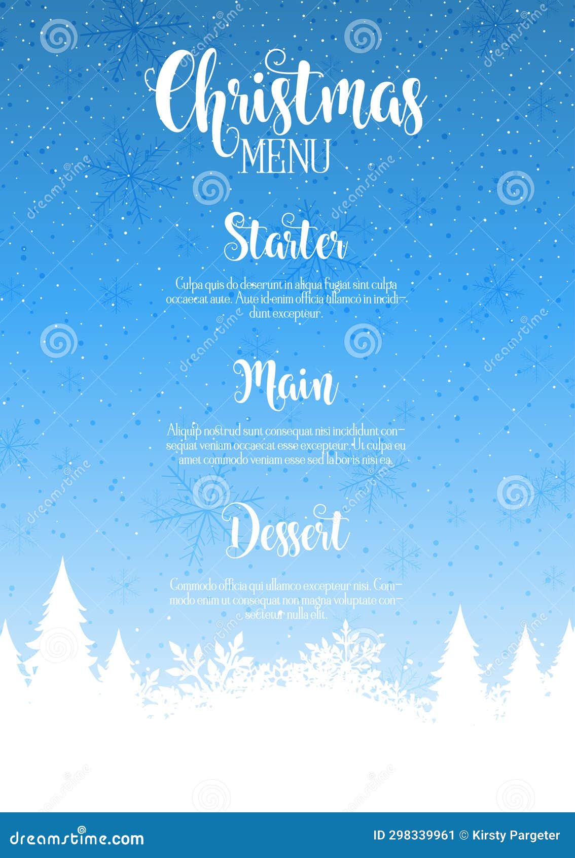 Snowy Tree Landscape Christmas Menu Design Stock Vector - Illustration ...