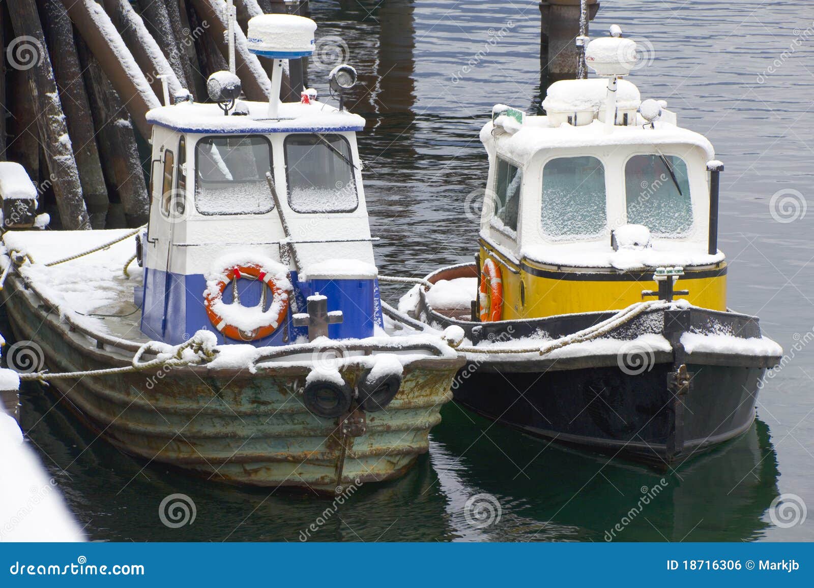 Snowy Tug Boats Sitting in the Harbour Stock Photo - Image of radar ...