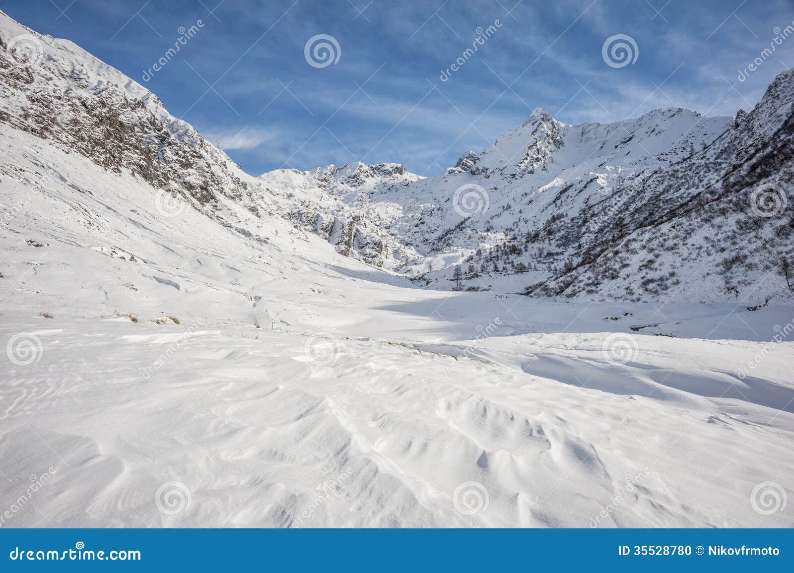 Snowy valley stock photo. Image of rocks, flow, christmas - 35528780