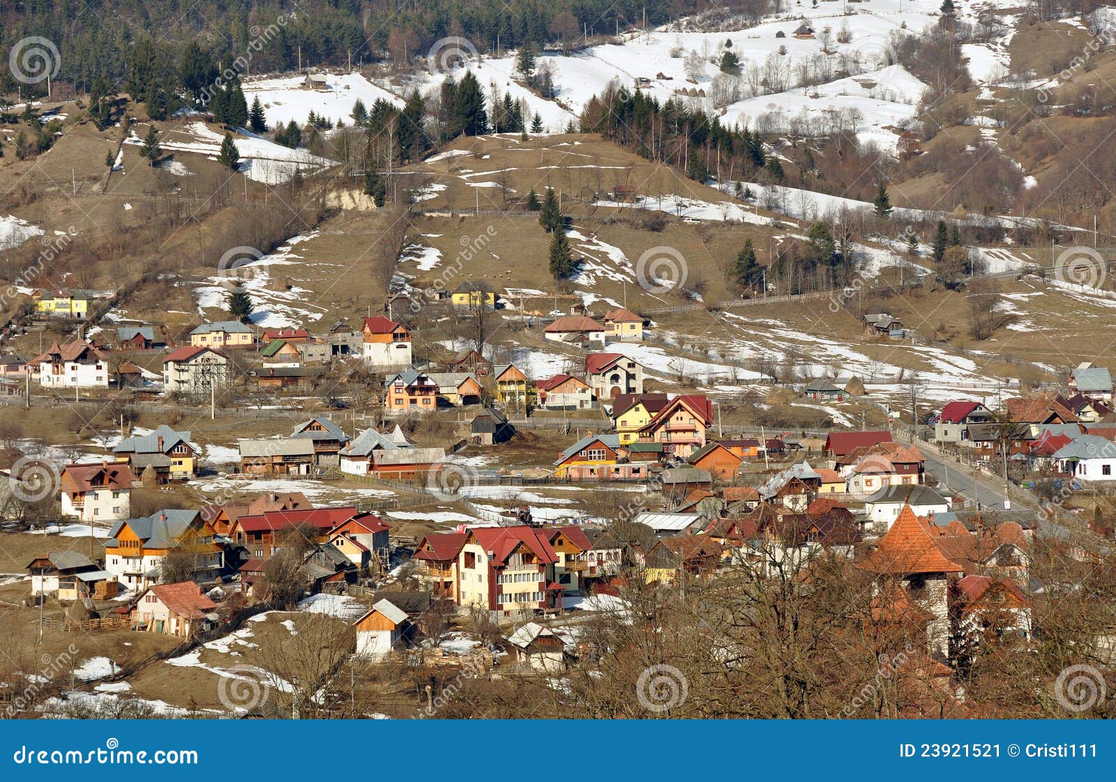 Snowy village stock image. Image of gray, rural, attraction - 23921521