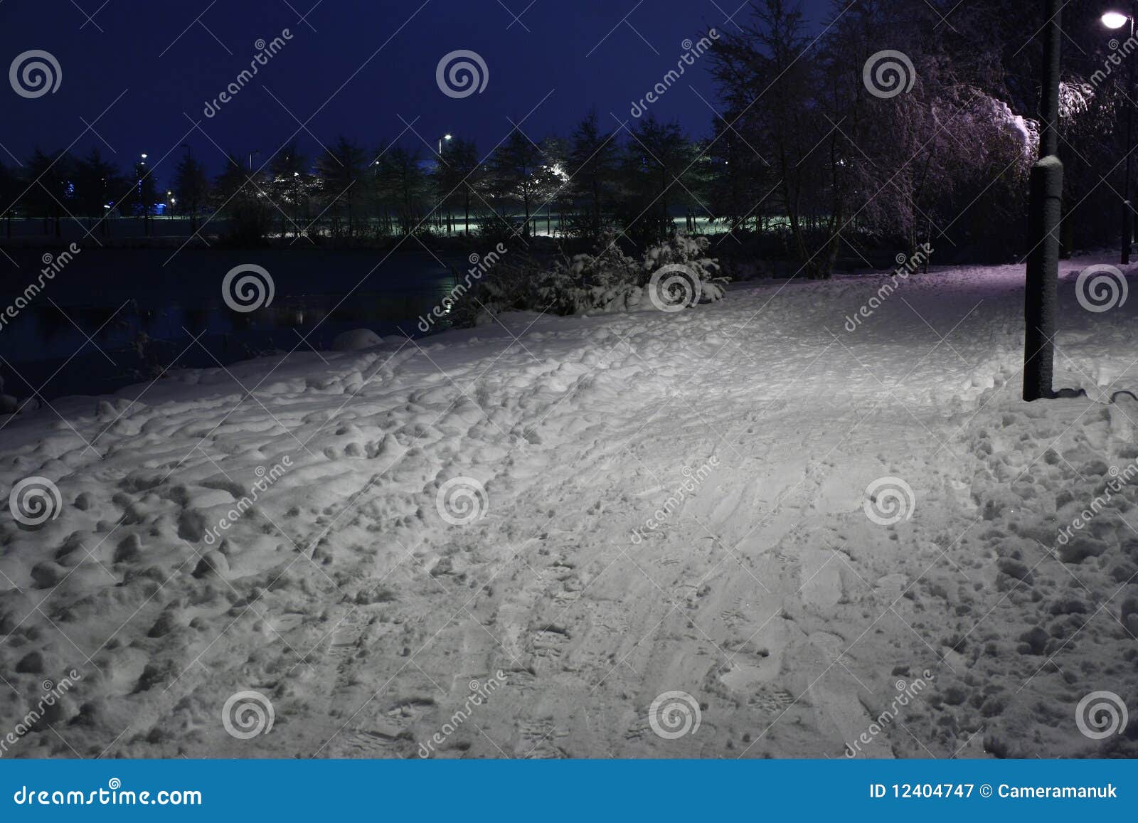 Snowy walkway stock image. Image of parkland, cold, season - 12404747