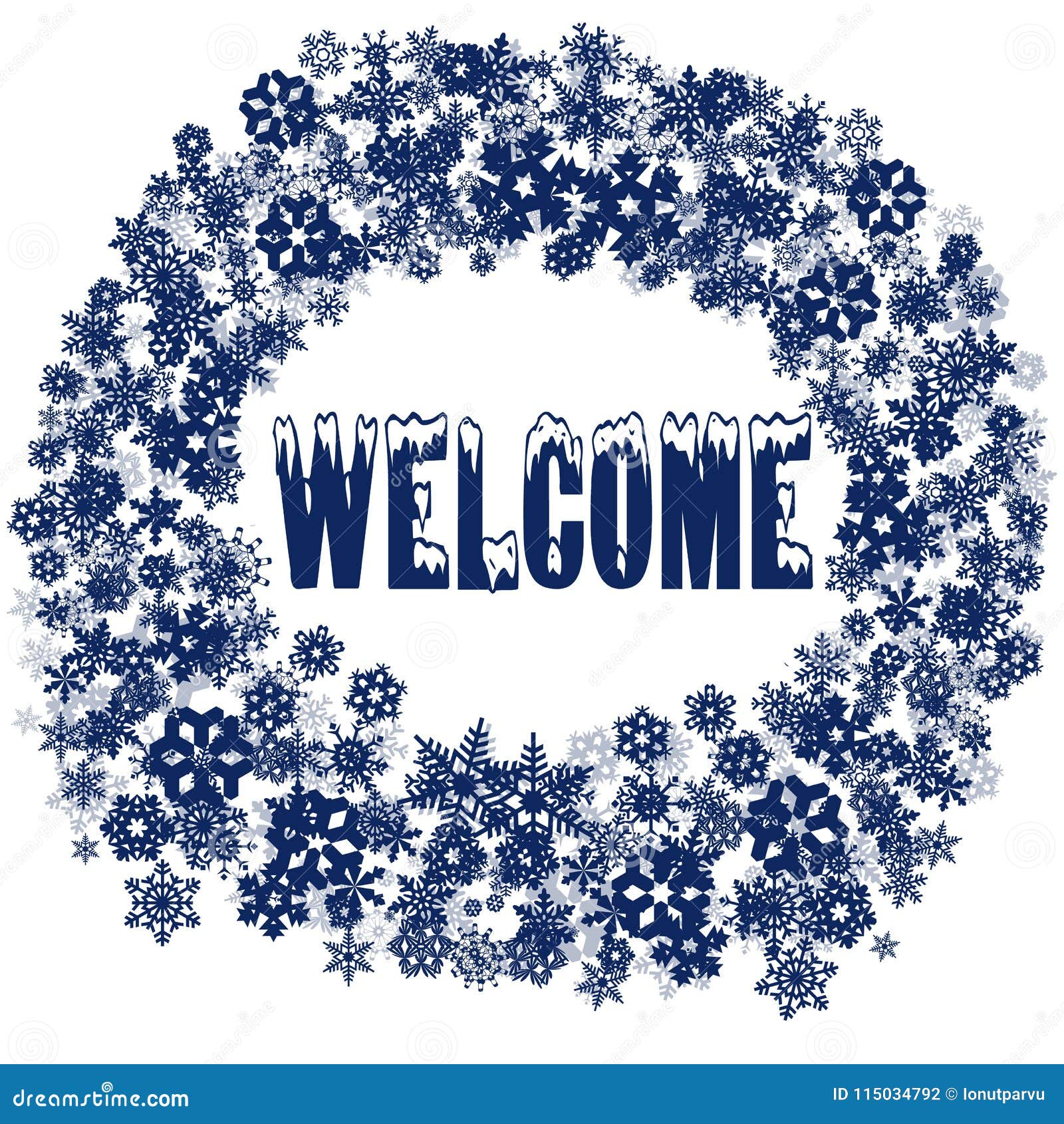 Snowy WELCOME Text in Snowflake Frame. Stock Illustration ...