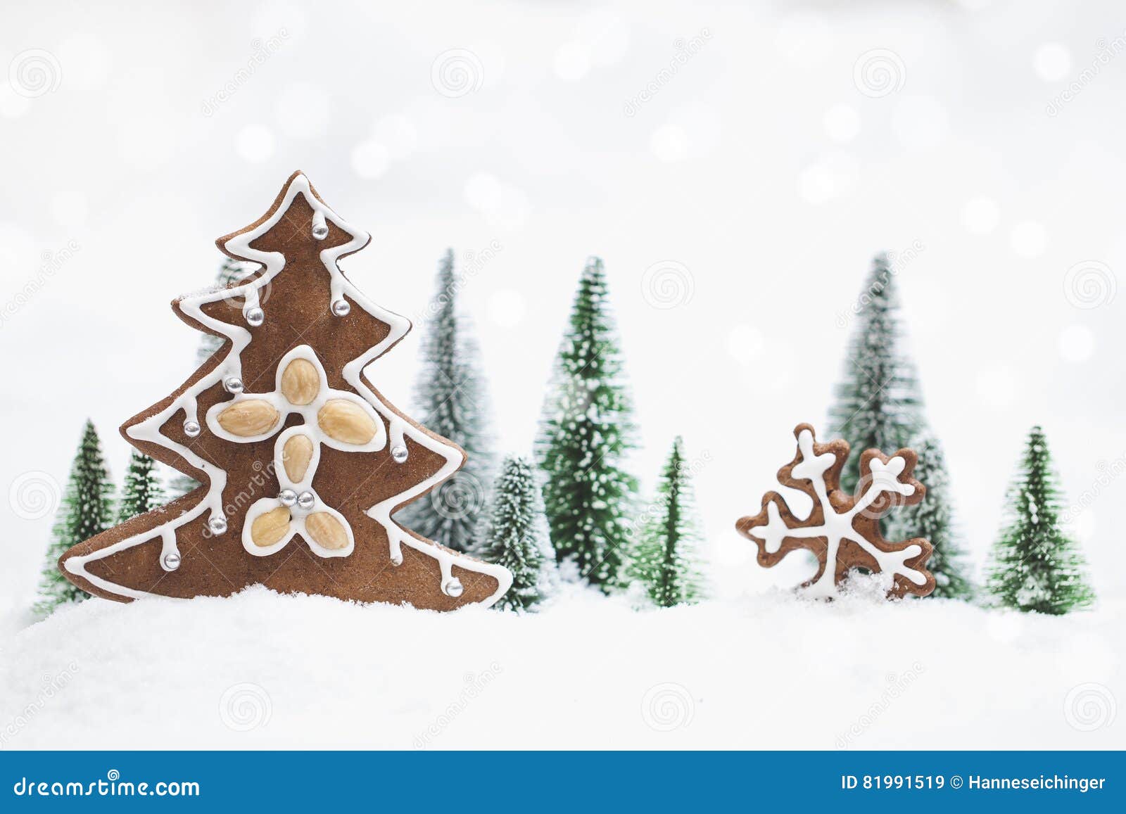 Snowy Winter Forest with Gingerbread Christmas Tree Stock Image - Image ...