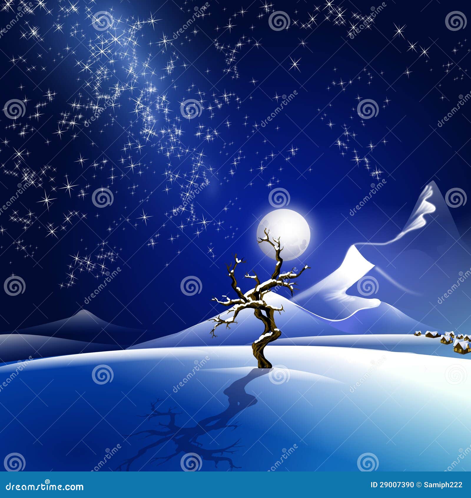 Snowy Winter Night Illustration Stock Illustration - Illustration of ...