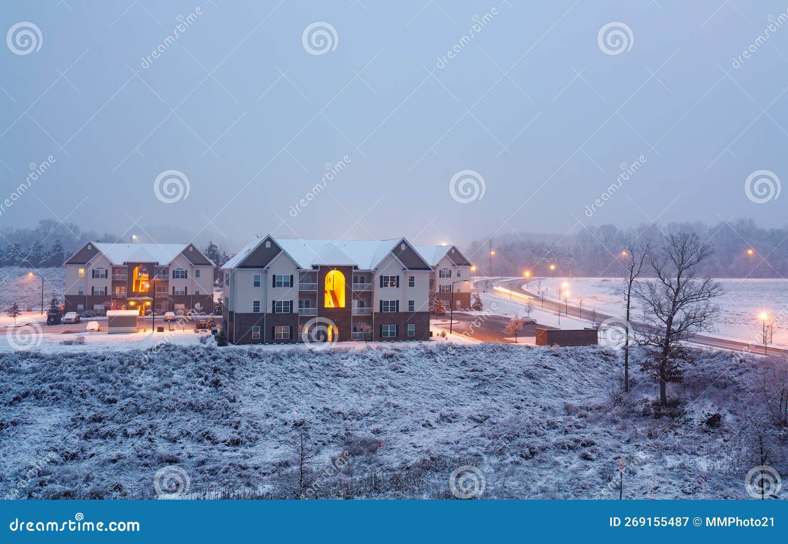 Snowy Winter Night Showing Exterior of Residential Building Stock Image ...