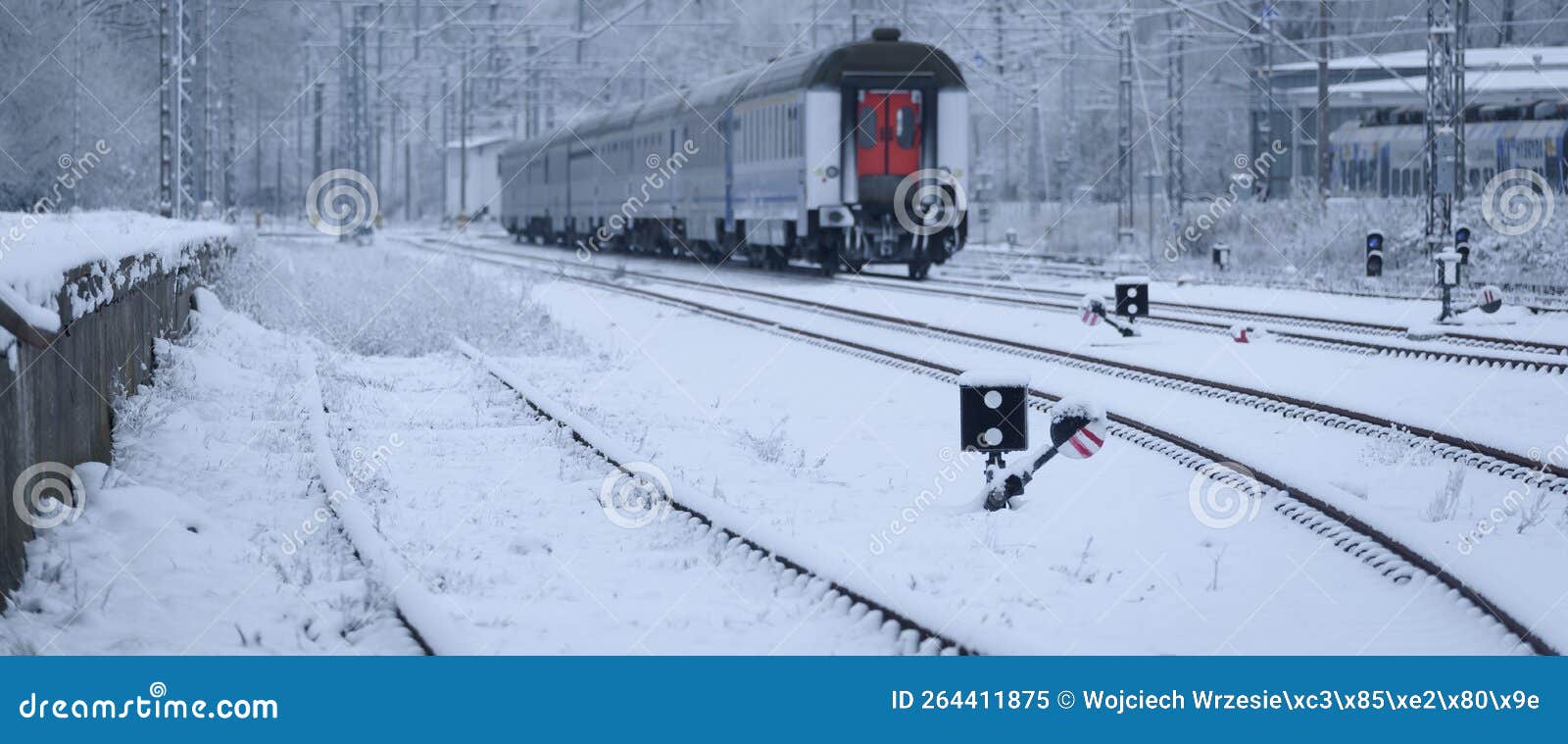 SNOWY WINTER on the RAILWAY Stock Image - Image of passenger, kolobrzeg ...