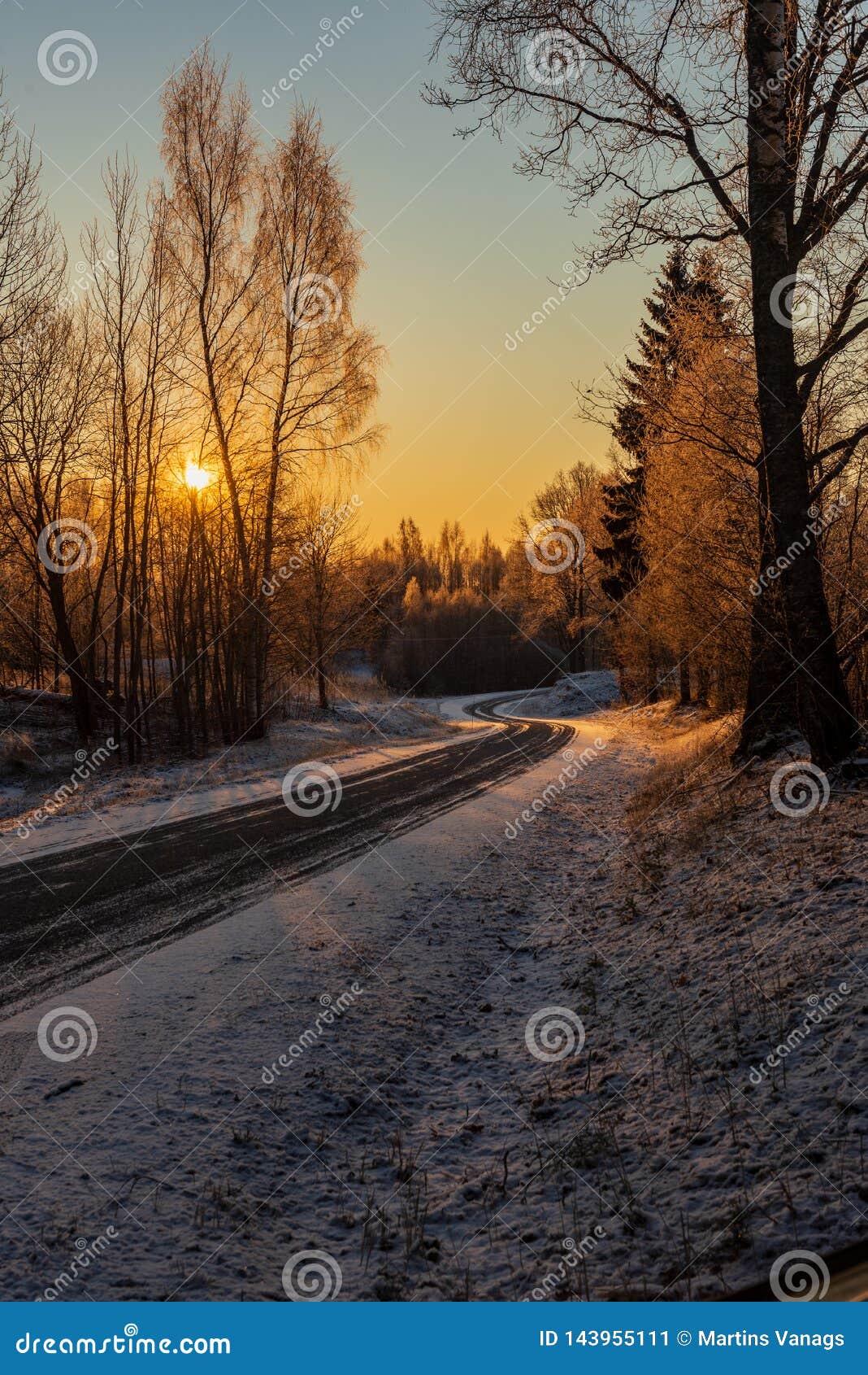 Snowy Winter Road Covered in Ice and Snow Stock Image - Image of storm ...