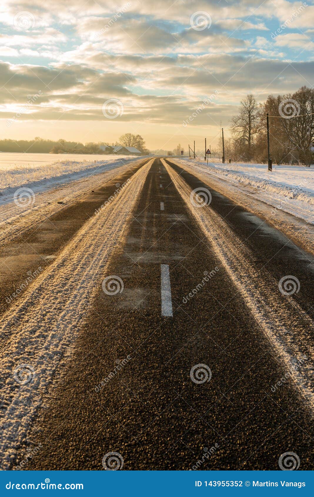 Snowy Winter Road Covered in Ice and Snow Stock Photo - Image of ...