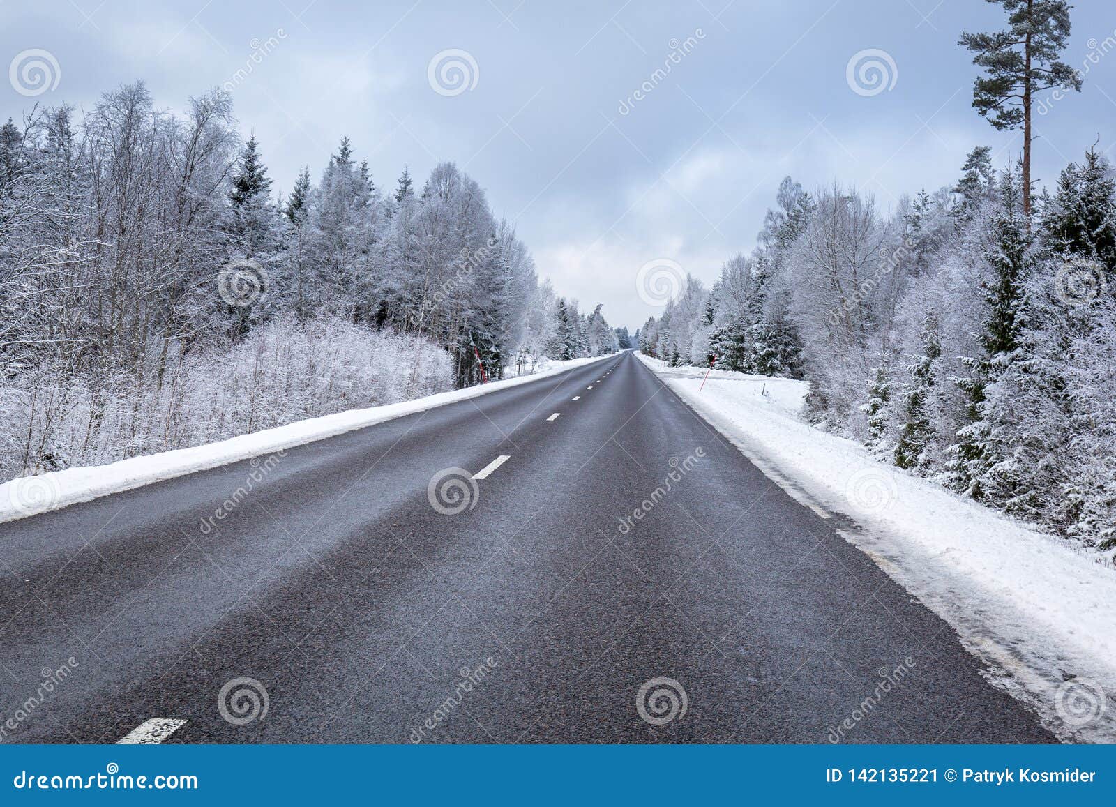 Snowy Winter Road in the South of Sweden Stock Image - Image of yellow ...