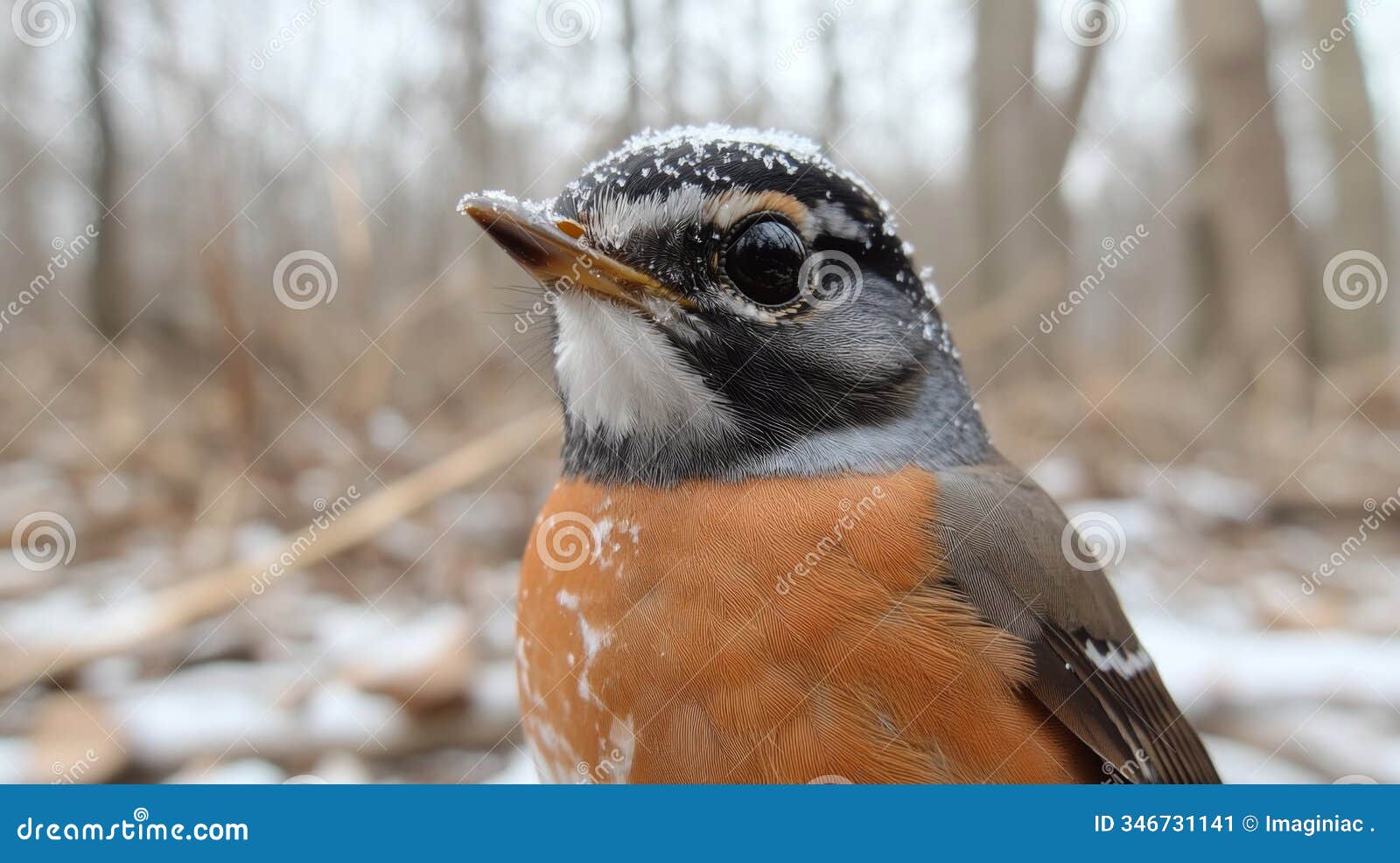 Snowy Winter Robin Close Up Portrait Stock Illustration - Illustration ...