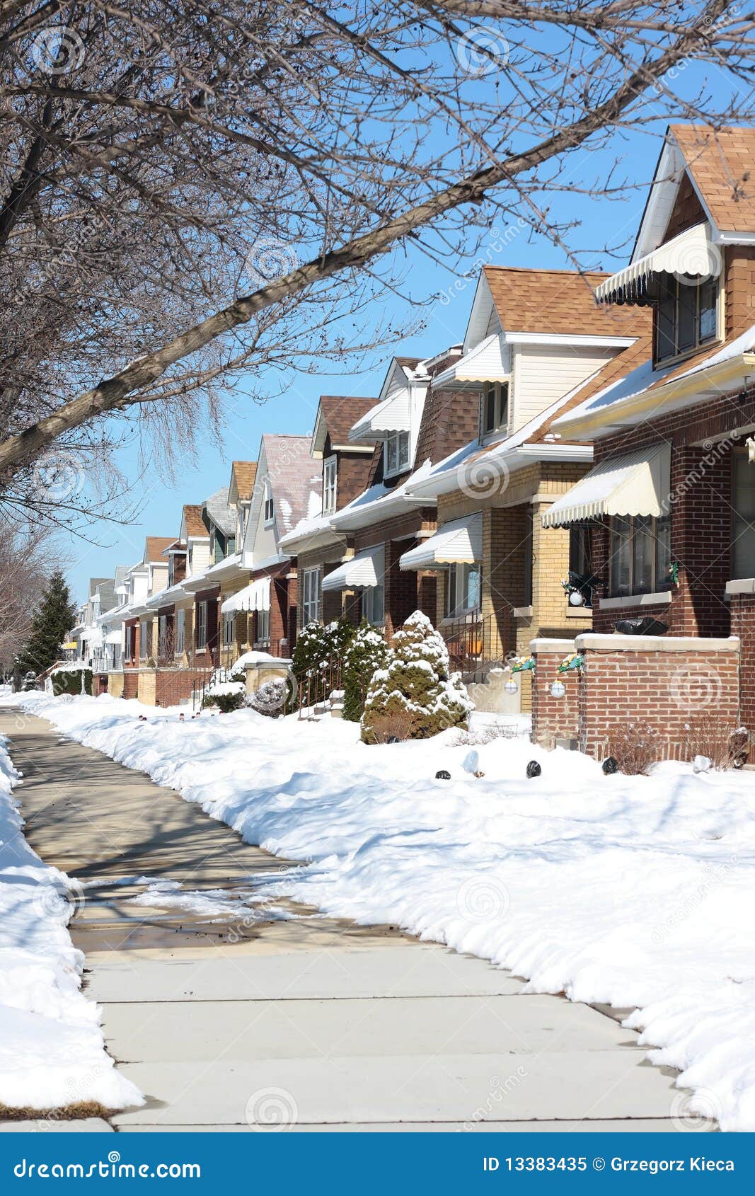 Snowy Winter Street in Chicago Stock Image - Image of vertical ...