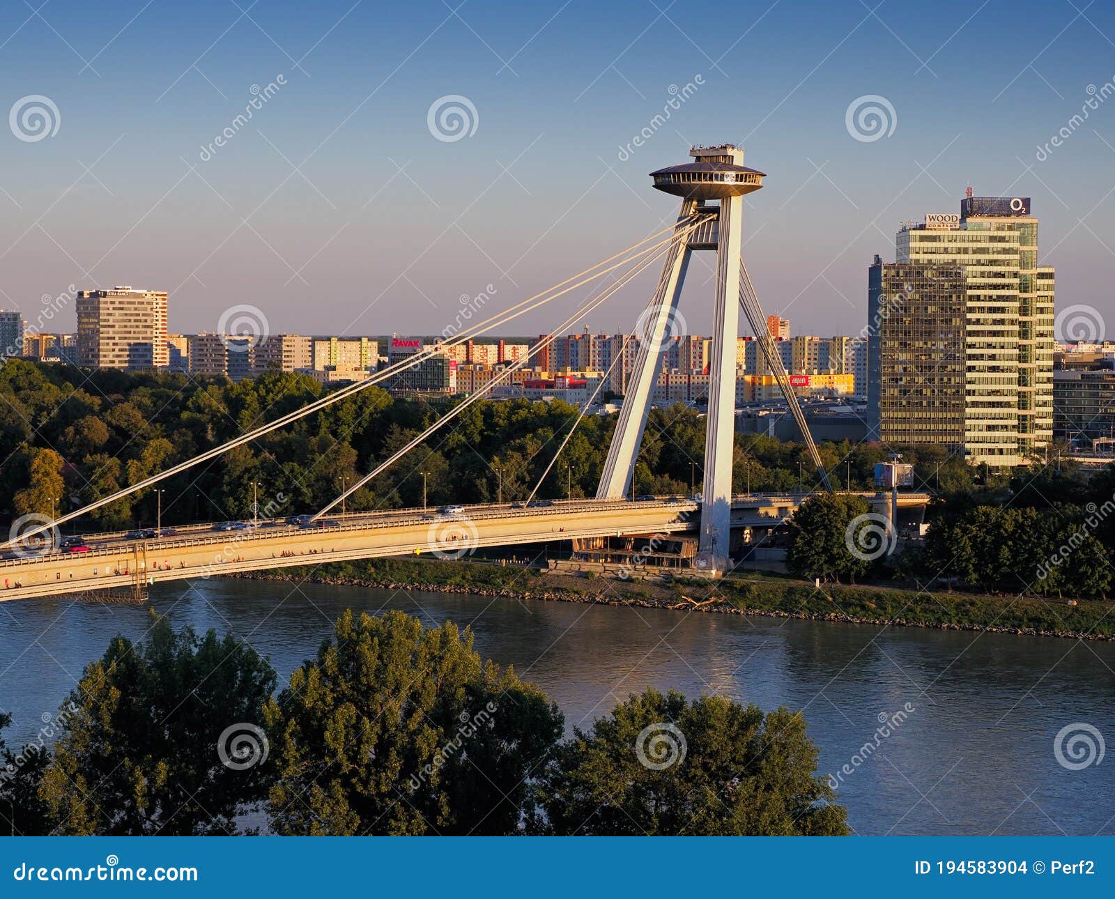 SNP Bridge stock photo. Image of eset, petrzalka, waterfront - 194583904