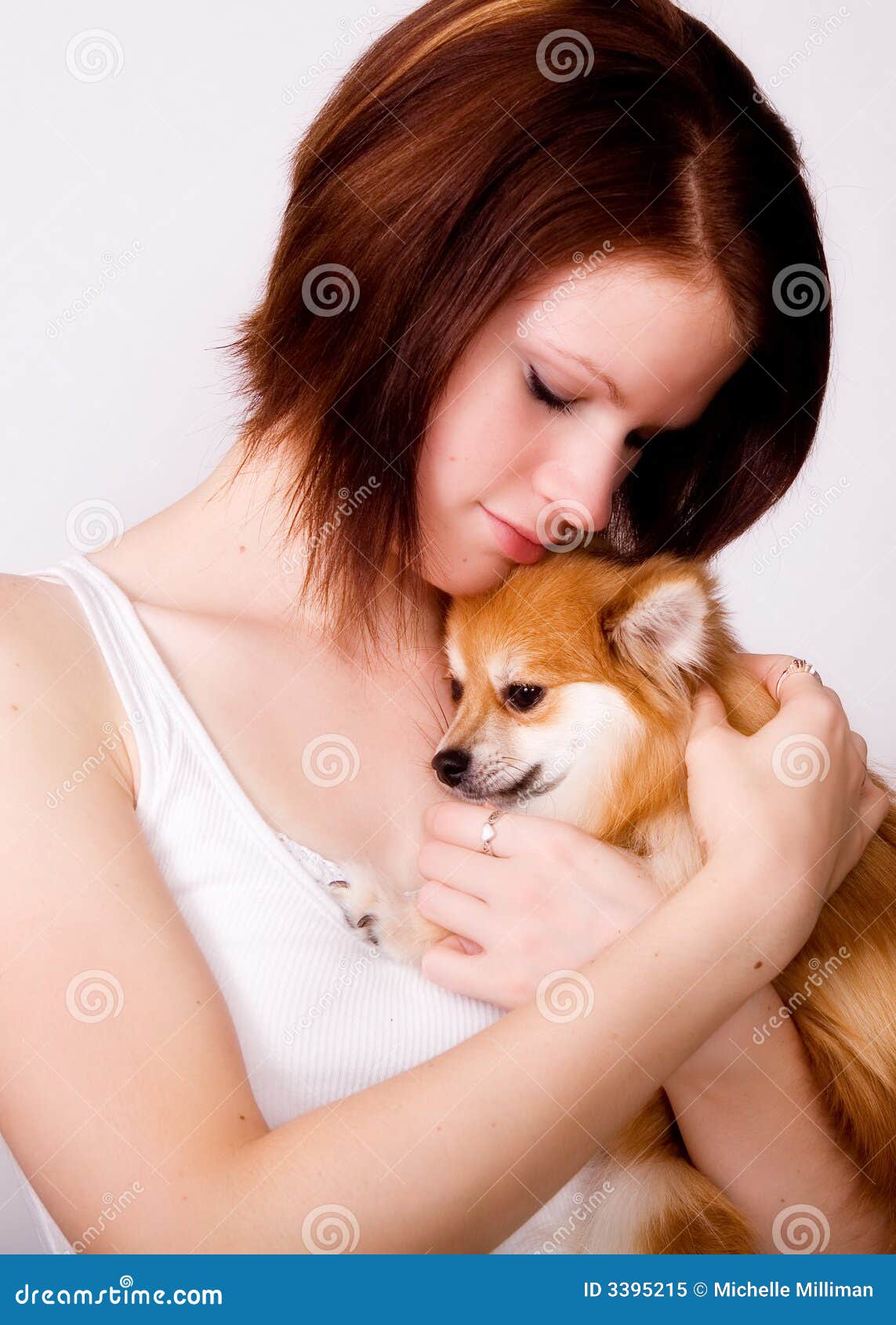 Snuggling with Puppy stock image. Image of cuddling, smile - 3395215