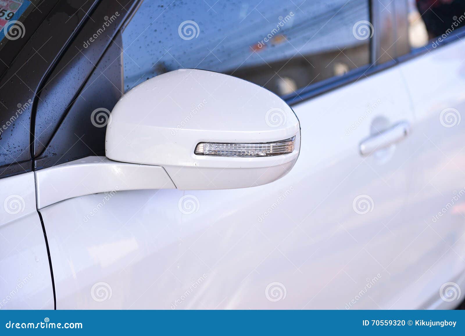 Soaking Side Mirror of White Car Stock Photo - Image of black, side ...