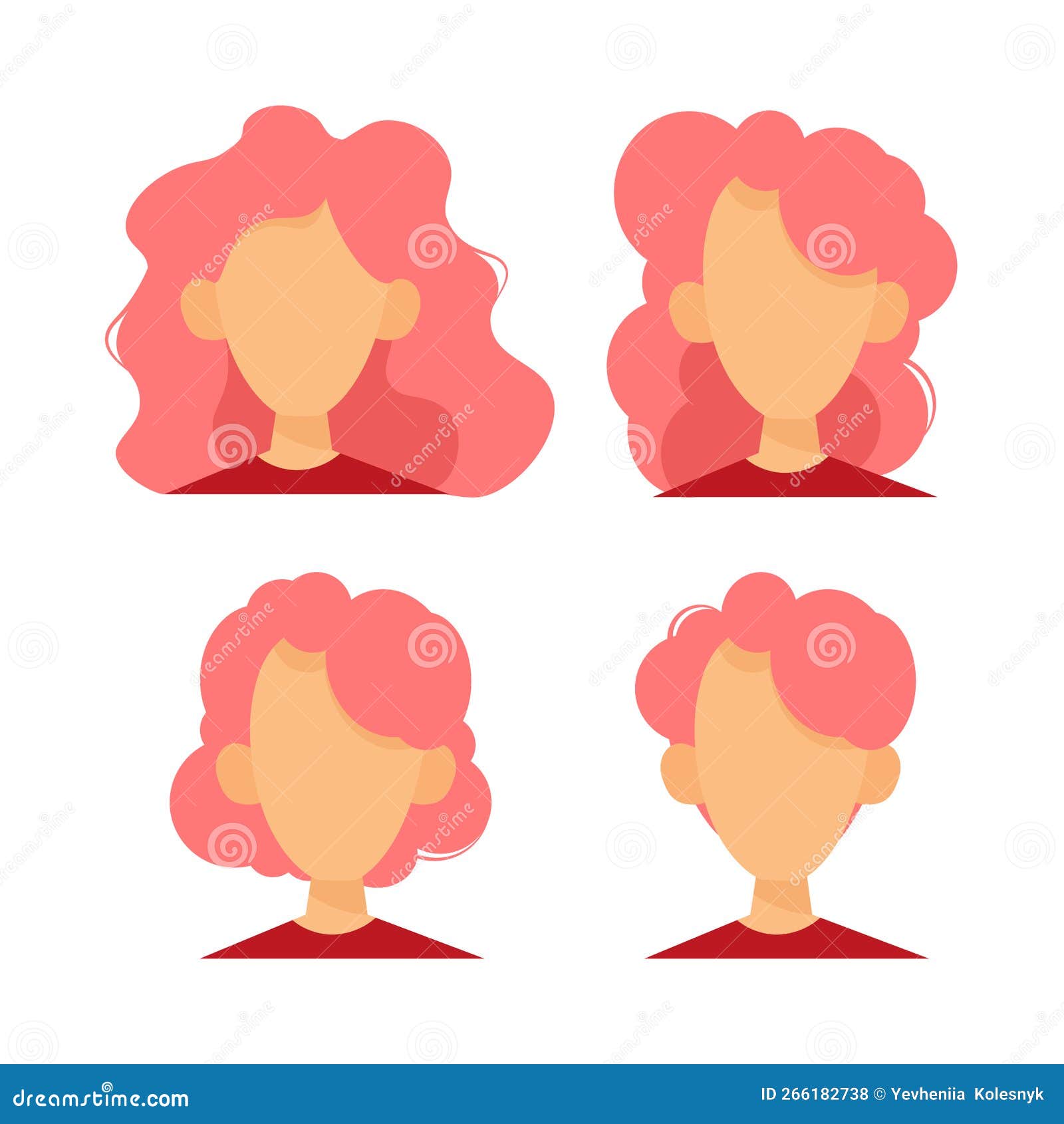 Set of Woman Avatars with Pink Hair with Different Hairstyles Stock ...