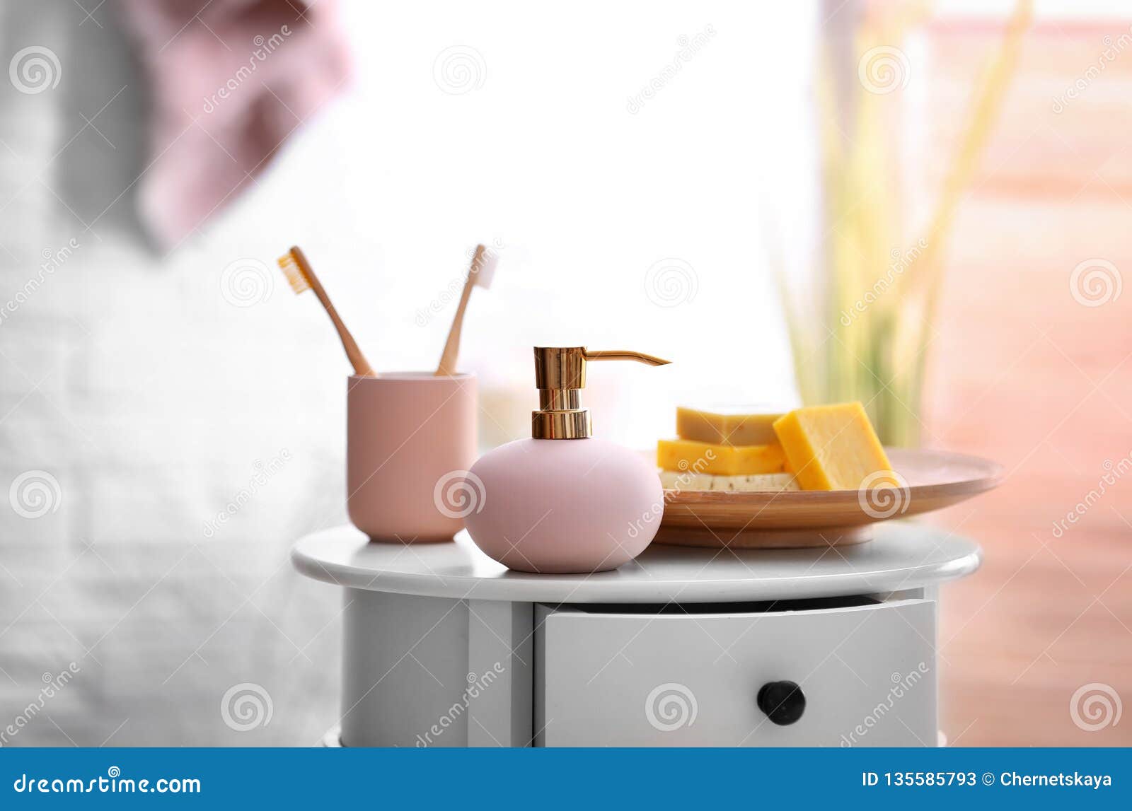 Soap Bars, Shampoo and Toiletries on Table Stock Image - Image of ...