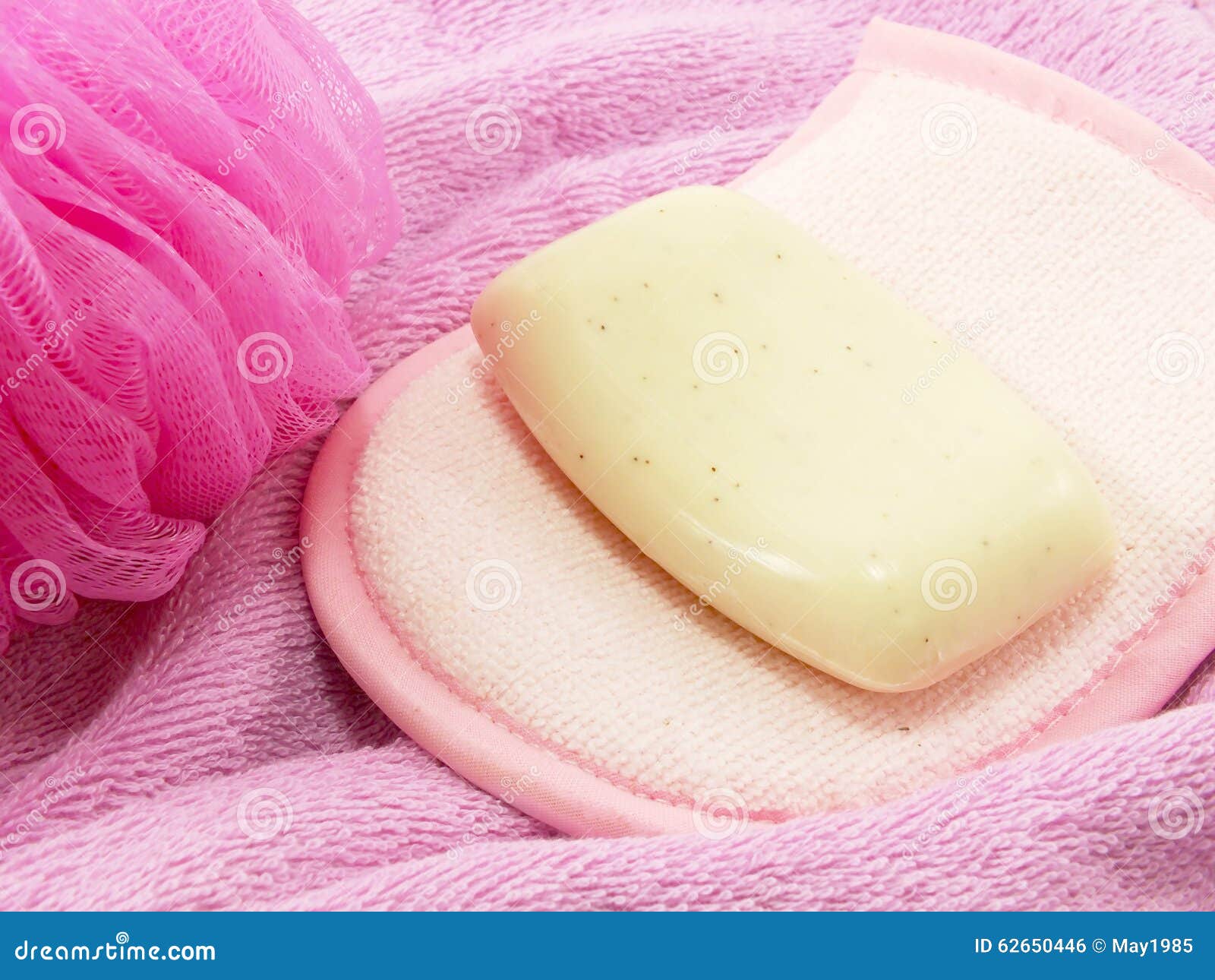Soap and bath puff stock photo. Image of shower, soft - 62650446